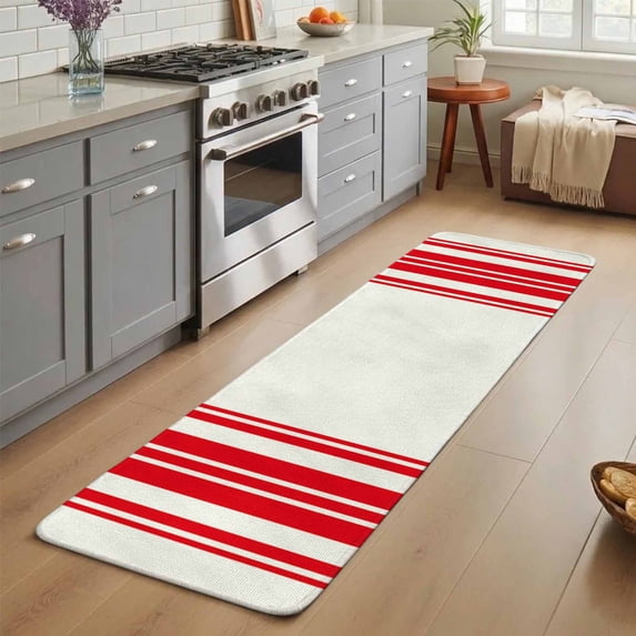 Colorful Stripes Washable Runner Rug 3X5 ft Red Wood Texture White Non ...