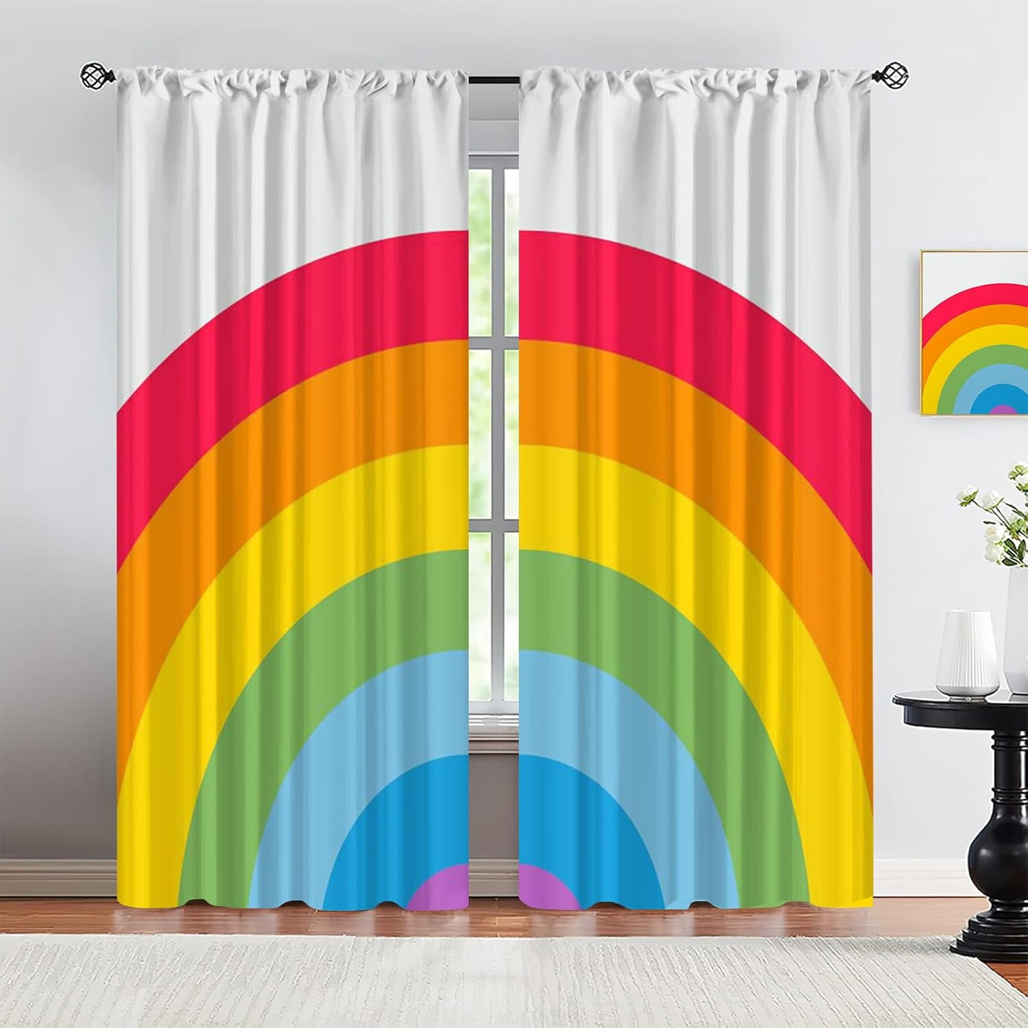 Colorful Stripes Window Treatments for Kids, Bohemian Rainbow 3D ...
