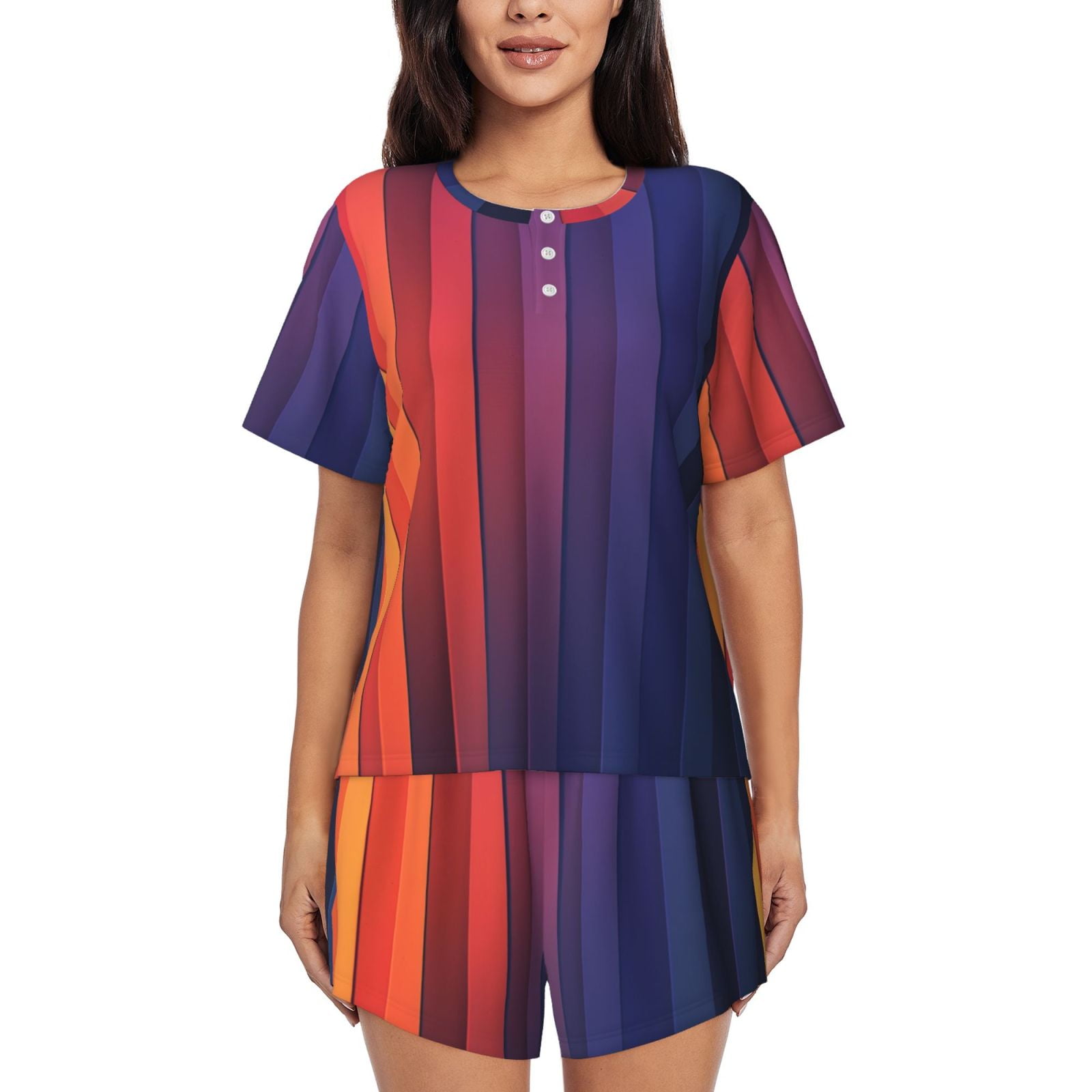 Colorful Strips Minimalist (19) Womens Pajamas Short Set Soft Short ...