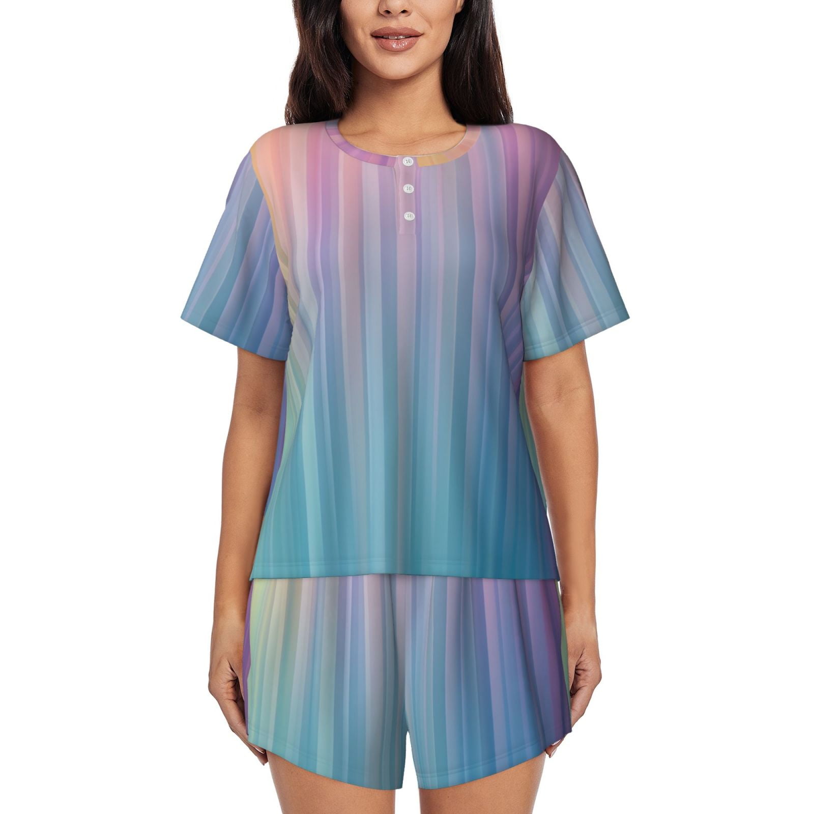 Colorful Strips Minimalist (21) Womens Pajamas Short Set Soft Short ...