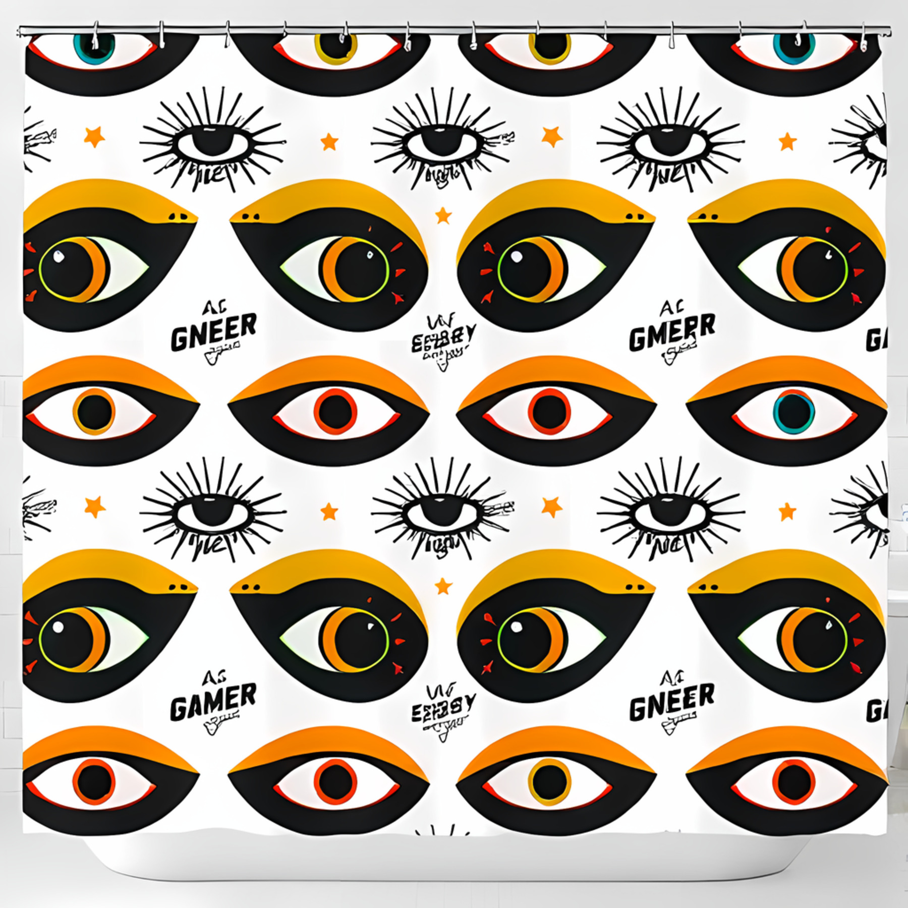 Colorful Stylized Eyes Shower Curtain with Stars - Playful Abstract ...