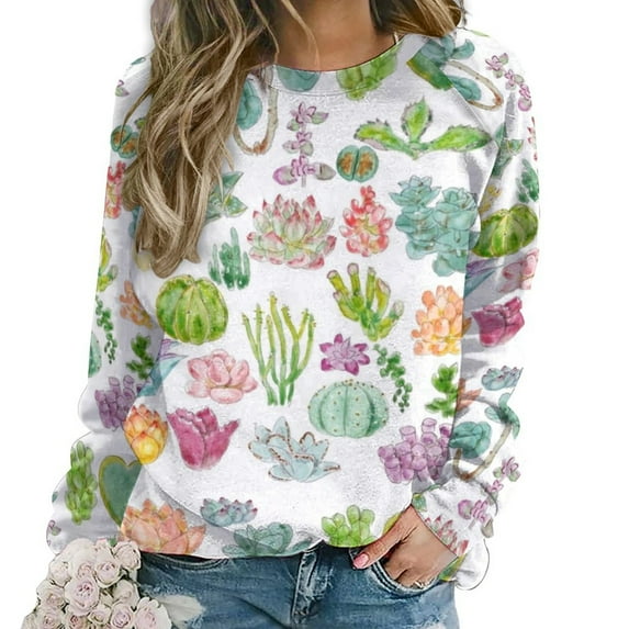 Colorful Succulent Collection Ink And Watercolor Oversized Hoodie Women ...
