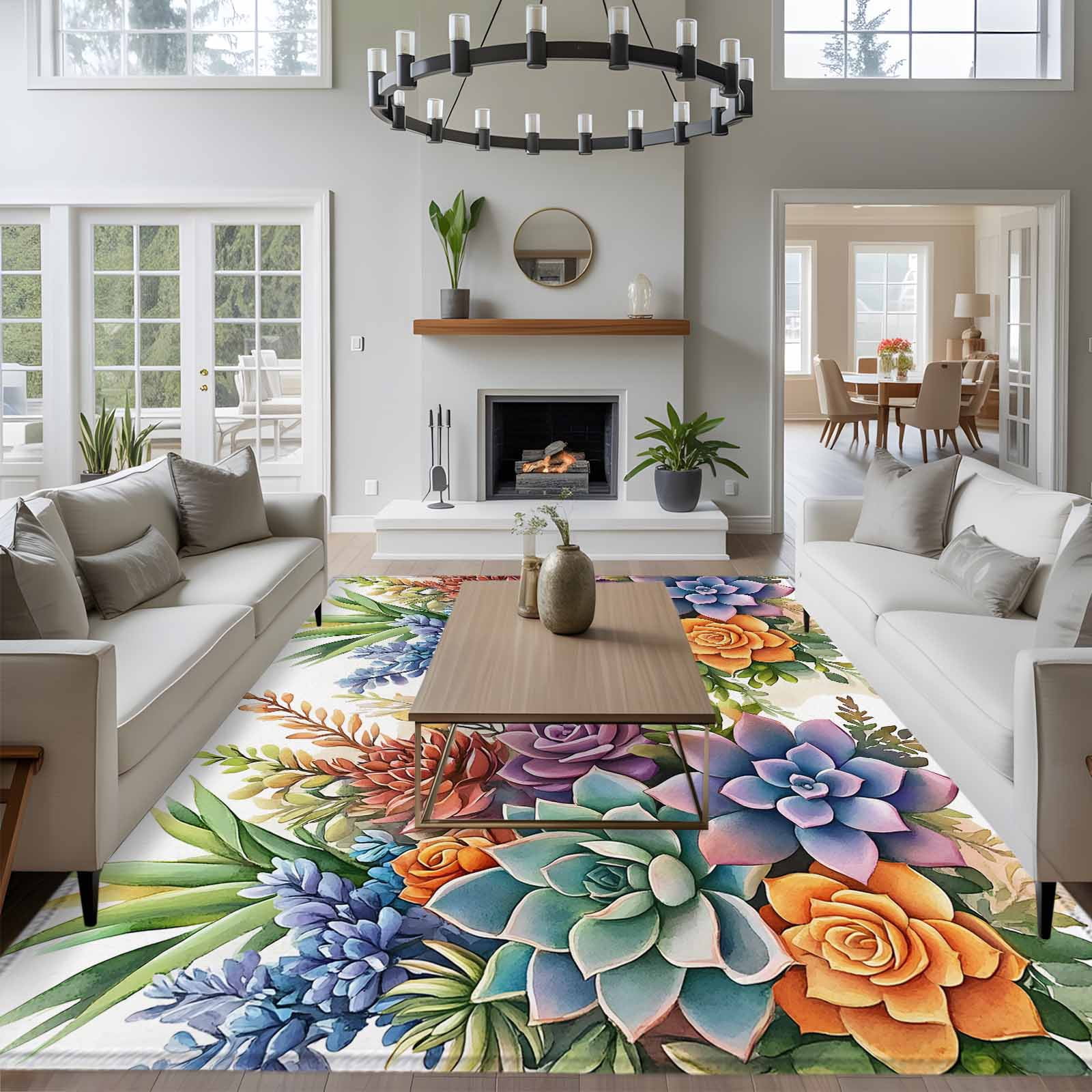 Colorful Succulents 8x10 Area Rug for Living Room Sectional Sofa ...