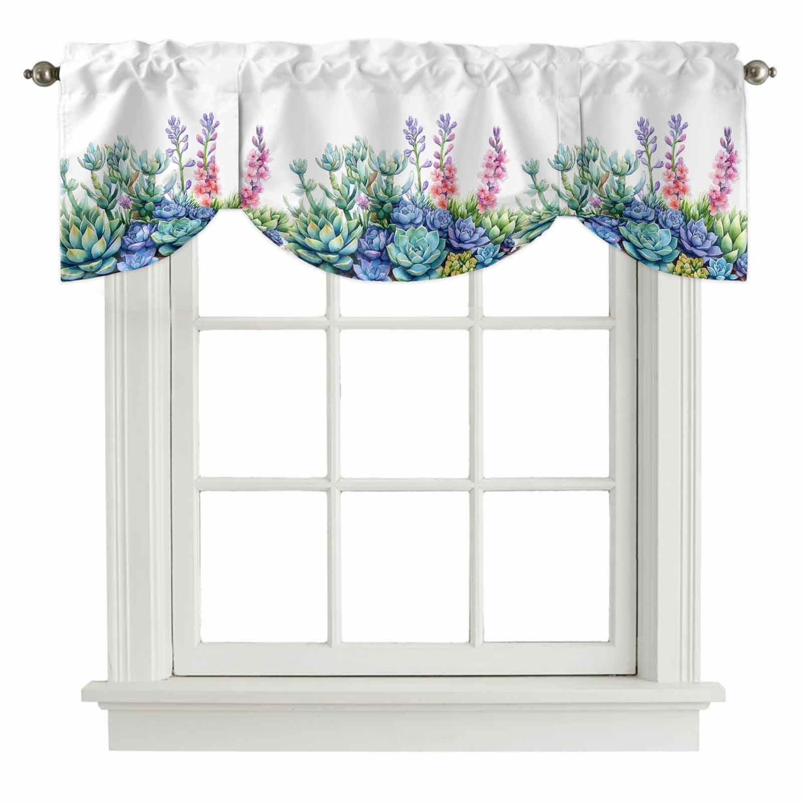 Colorful Succulents Tie Up Valance for Windows, Spring Green Blue Pink ...