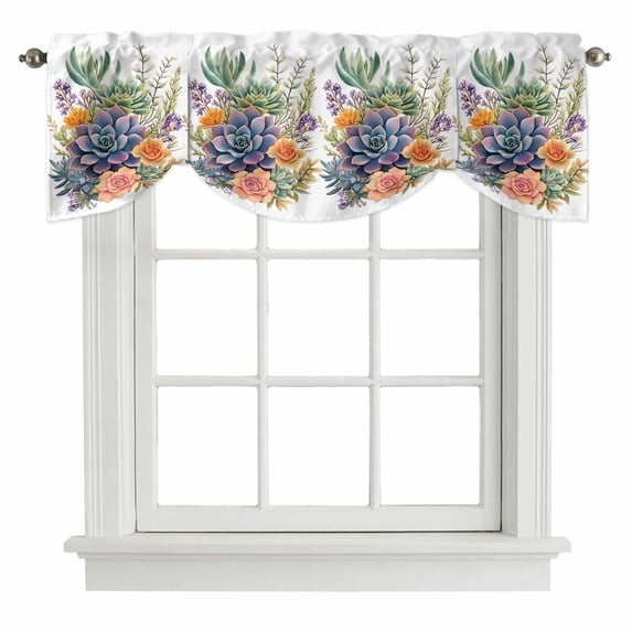 Colorful Succulents Tie Up Valance for Windows, Spring Green Purple ...