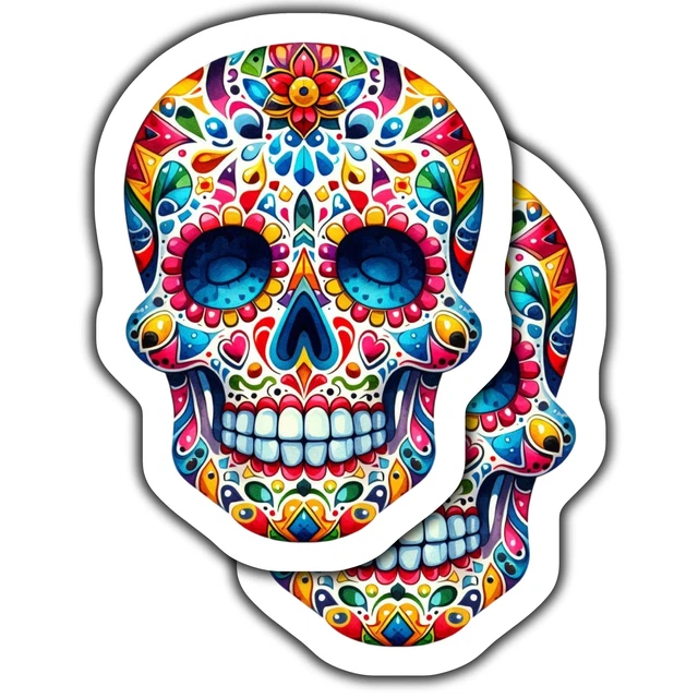 Colorful Sugar Skull Sticker, Dia De Los Muertos Decor, Vinyl Decal ...
