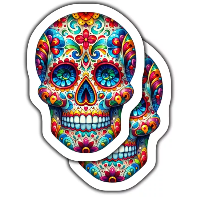 Colorful Sugar Skull Stickers, Day Of The Dead Sticker, Vinyl ...