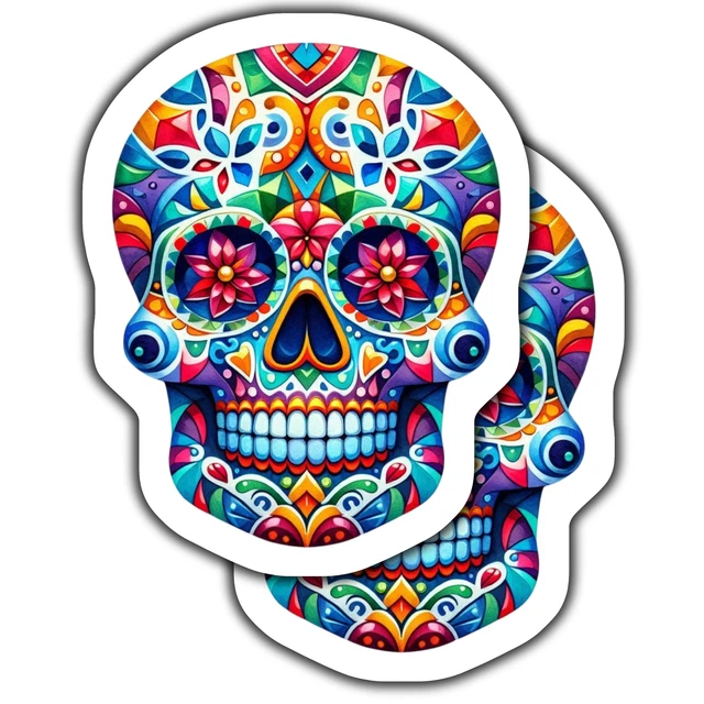 Colorful Sugar Skull Stickers, Sticker, Skull Decals, Vibrant ...