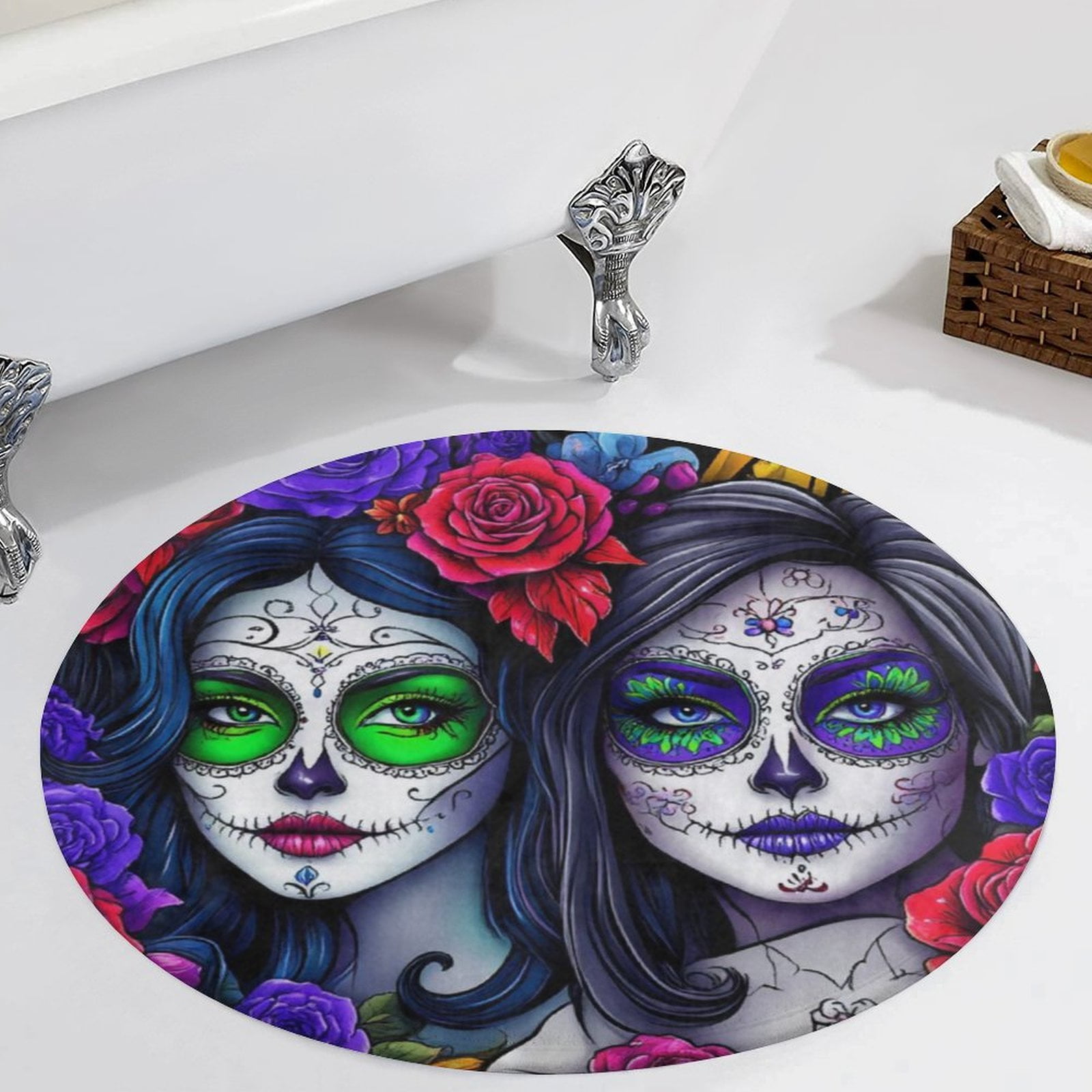 Colorful Sugar Skulls And Flowers Area Round Carpet Living Room Bedroom ...