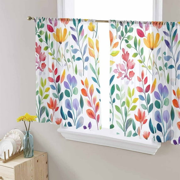 Colorful Summer Botanical Sheer Curtains 45 Inch Length 2 Panels Set ...