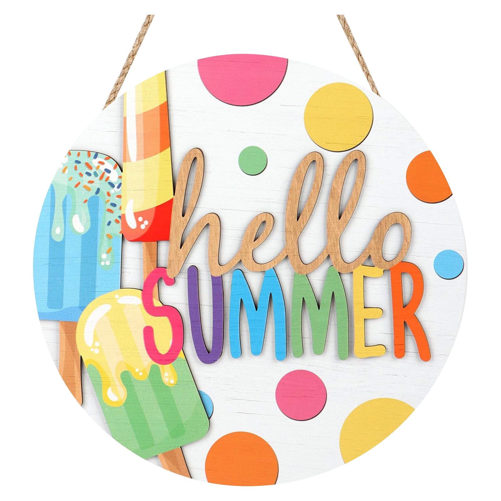 Colorful Summer Door Sign Decoration Hello Summer Popsicle Design for ...