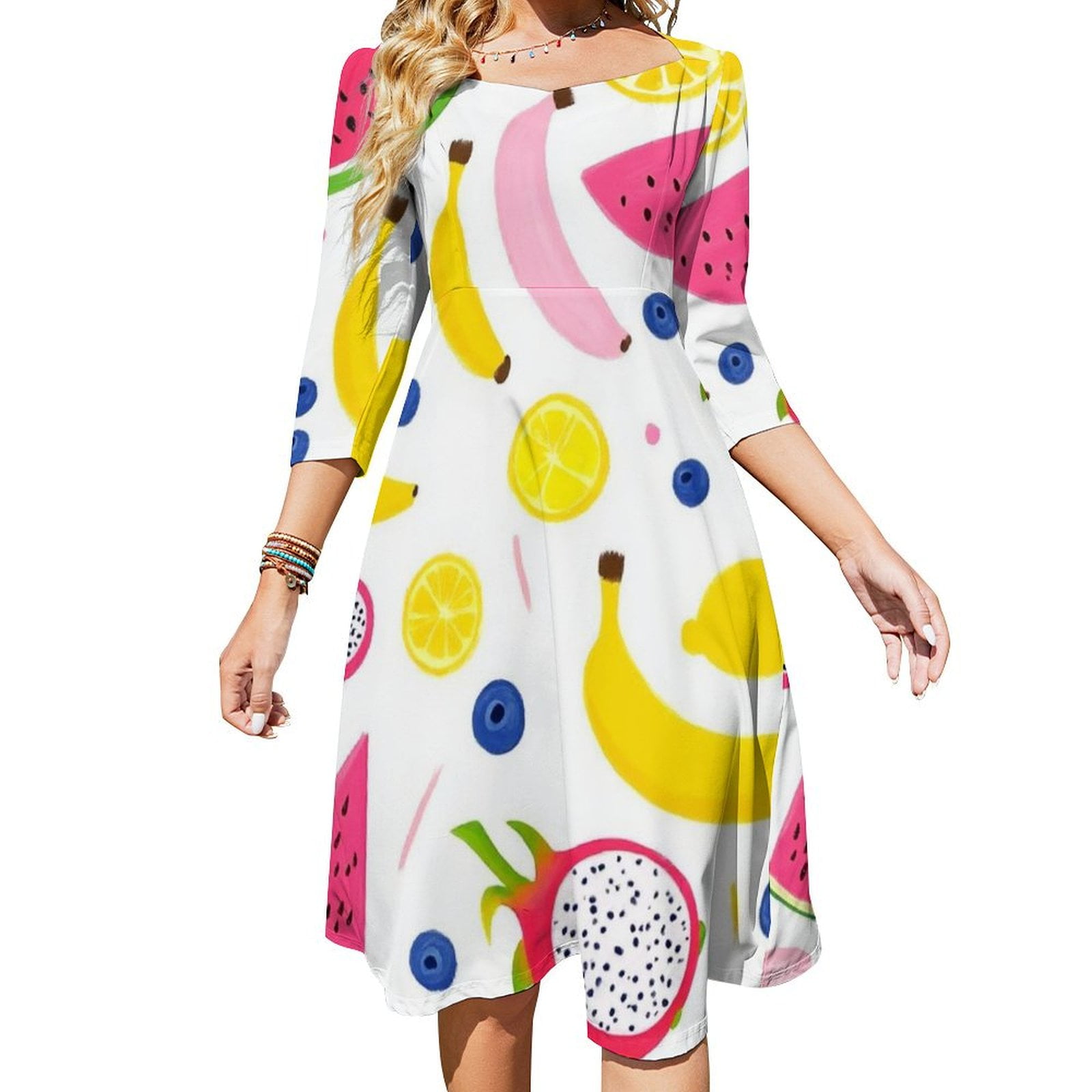Colorful Summer Fruit Pattern Design Women's Fall Dresses Casual Loose ...