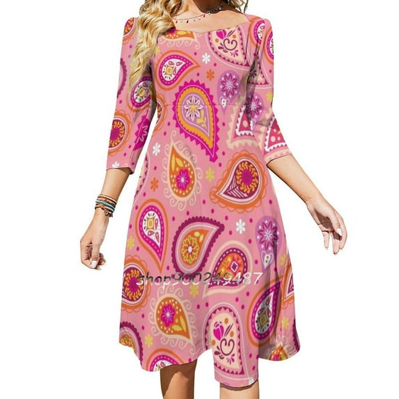 Colorful Summer Paisleys Sweet Elegant Dress Women Korean Kawaii Square ...