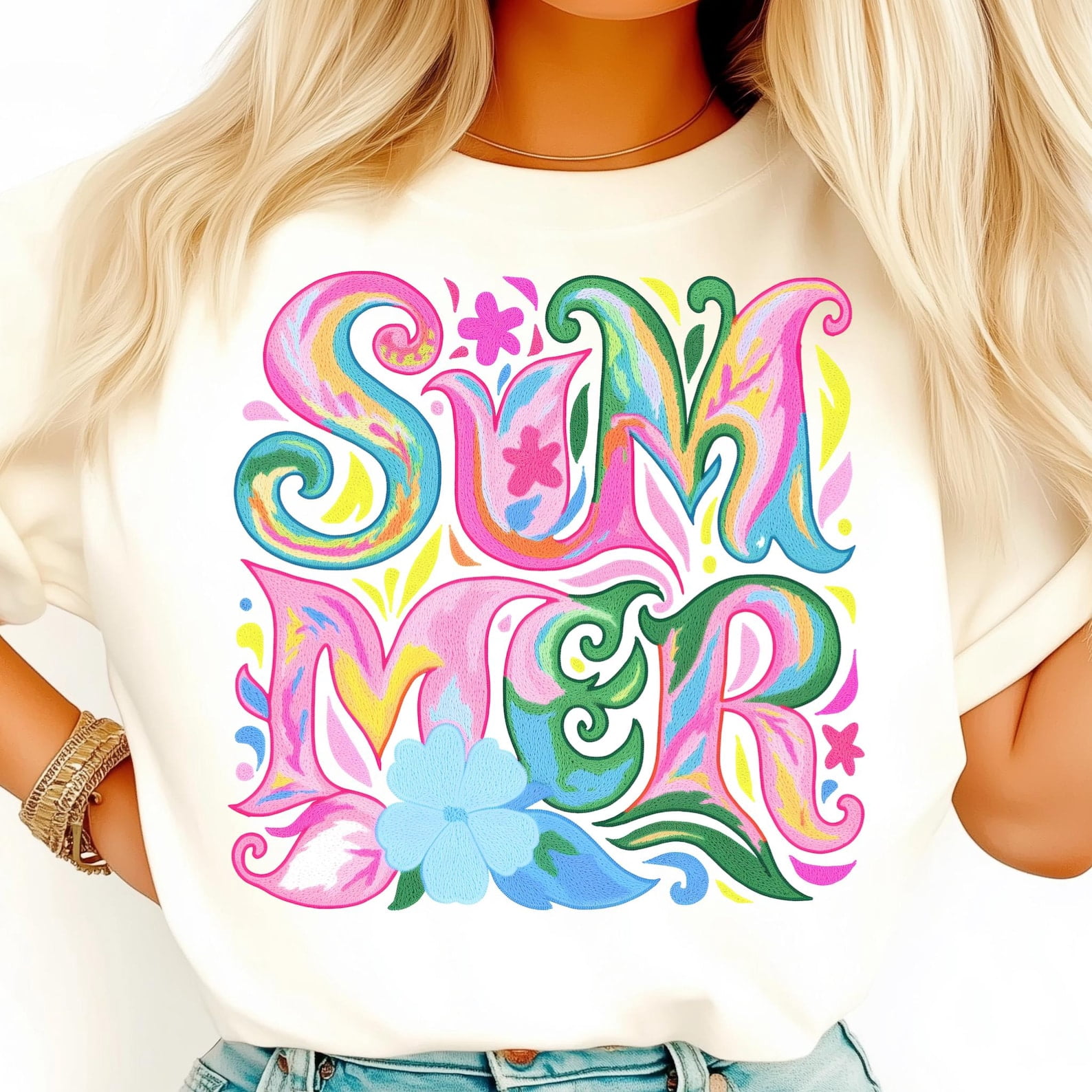 Colorful Summer Shirt, Summer Word Art Tee, Floral Summer Shirt, Hand ...