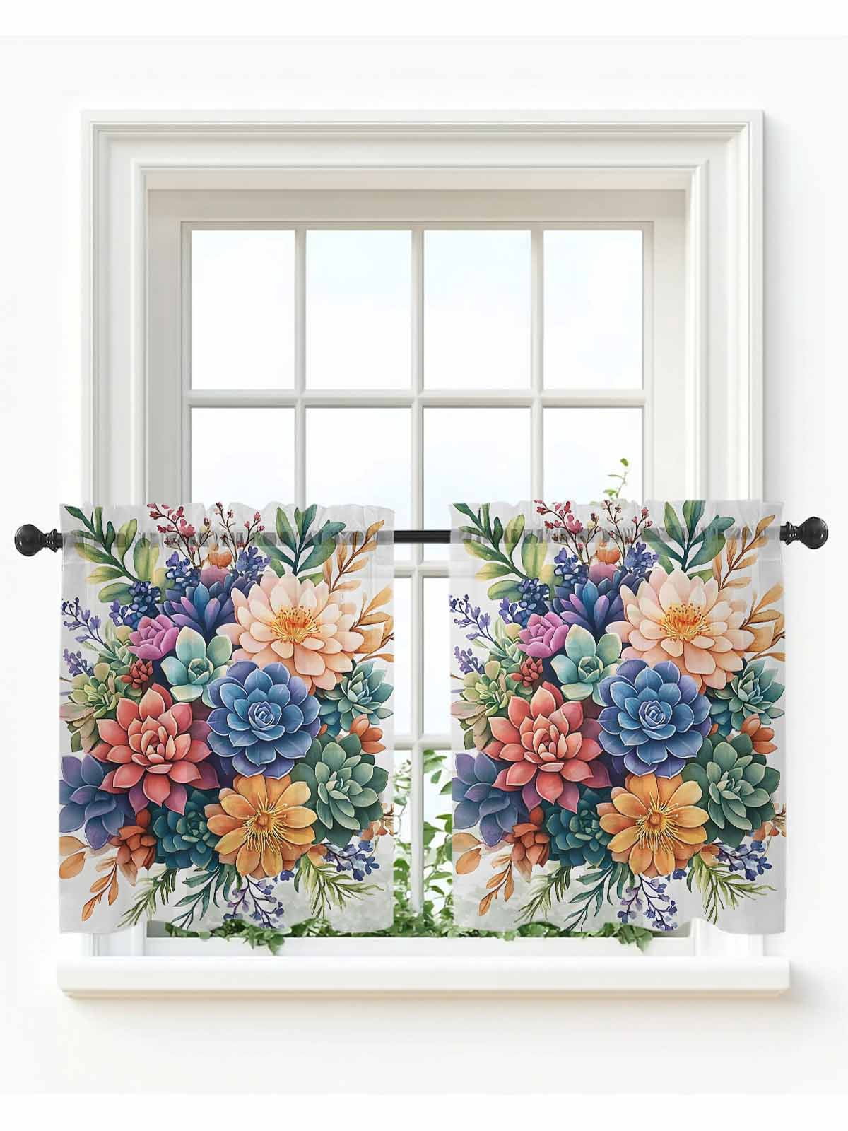 Colorful Summer Succulents Tier Curtains 36 Inch Length,Sheer Curtains ...