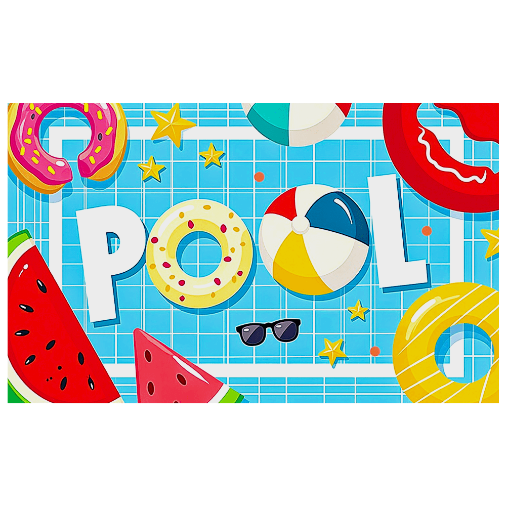 Colorful Summer Themed Pool Party Background Banner with Watermelon ...
