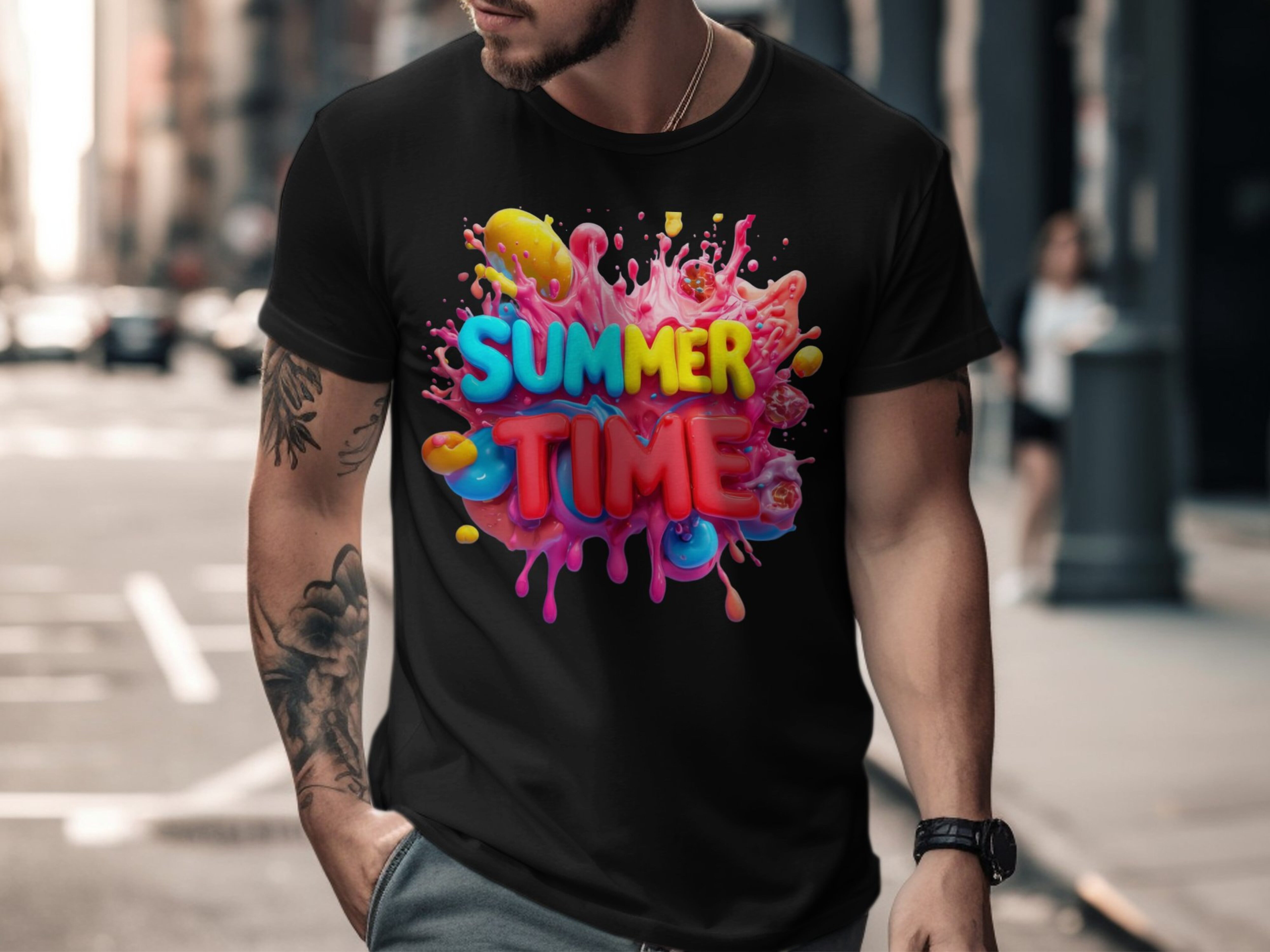 Colorful Summer Time Graphic Tee, Vibrant Summer T-Shirt, Fun Splashy ...