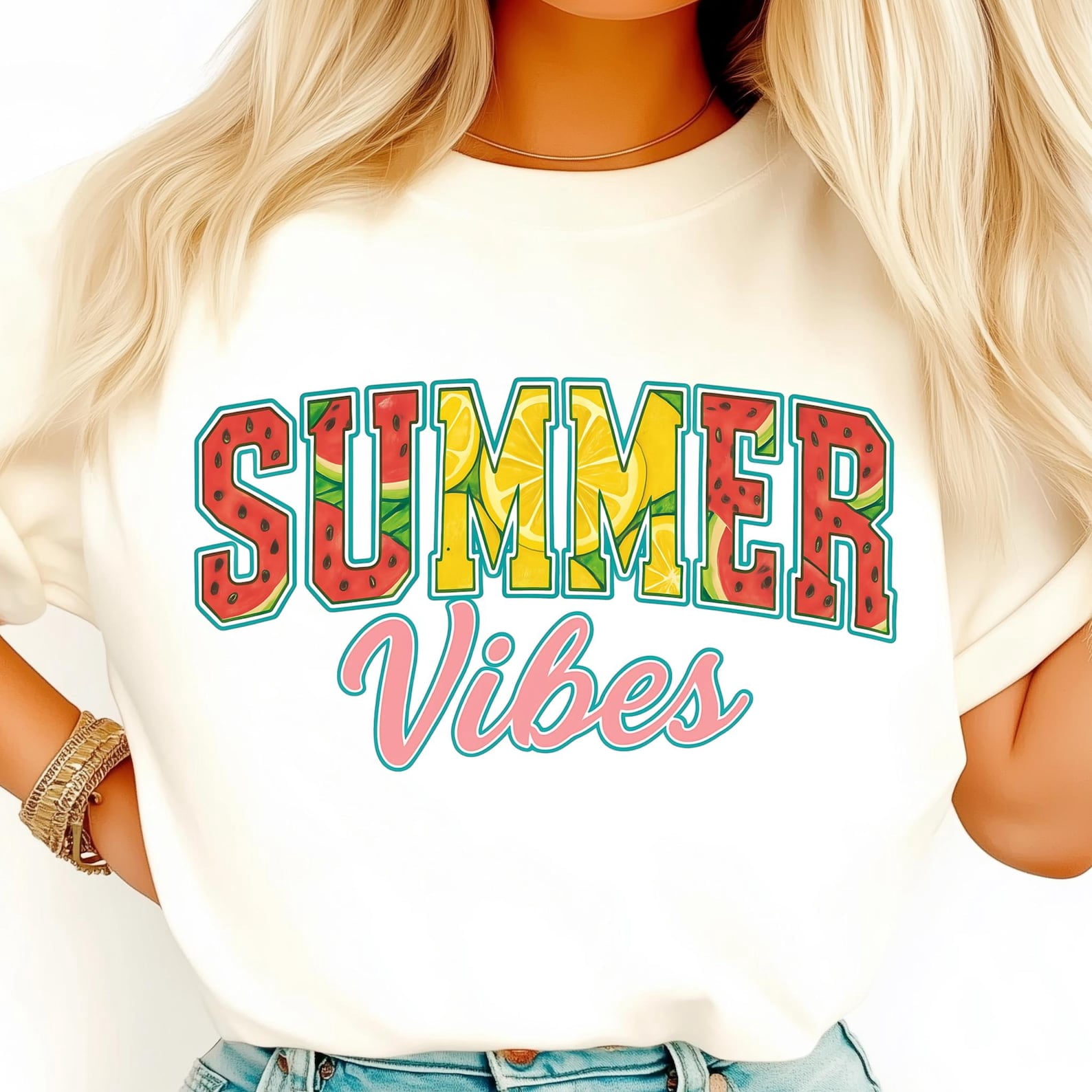 Colorful Summer Vibes Shirt, Watermelon Lemon Text Shirt, Fruity Summer ...