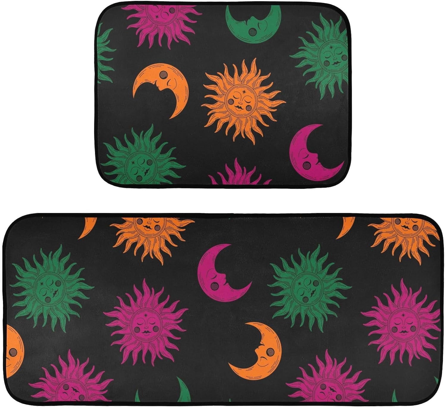 Colorful Sun Moon Kitchen Rug Mats 2PCS Non Slip 47" x 20" + 28" x 20 ...