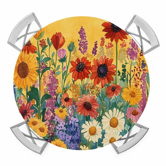 Colorful Sunflower Round Tablecloth for 45-54 Inch Tables, Fitted Table ...