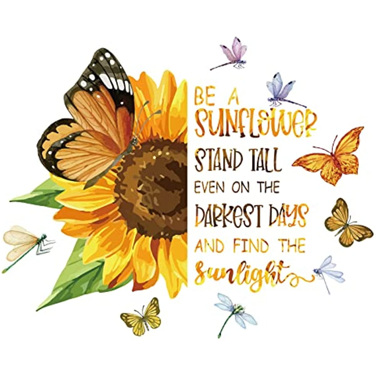 Colorful Sunflowers Wall Stickers Motivational Quotes Wall Decals with ...