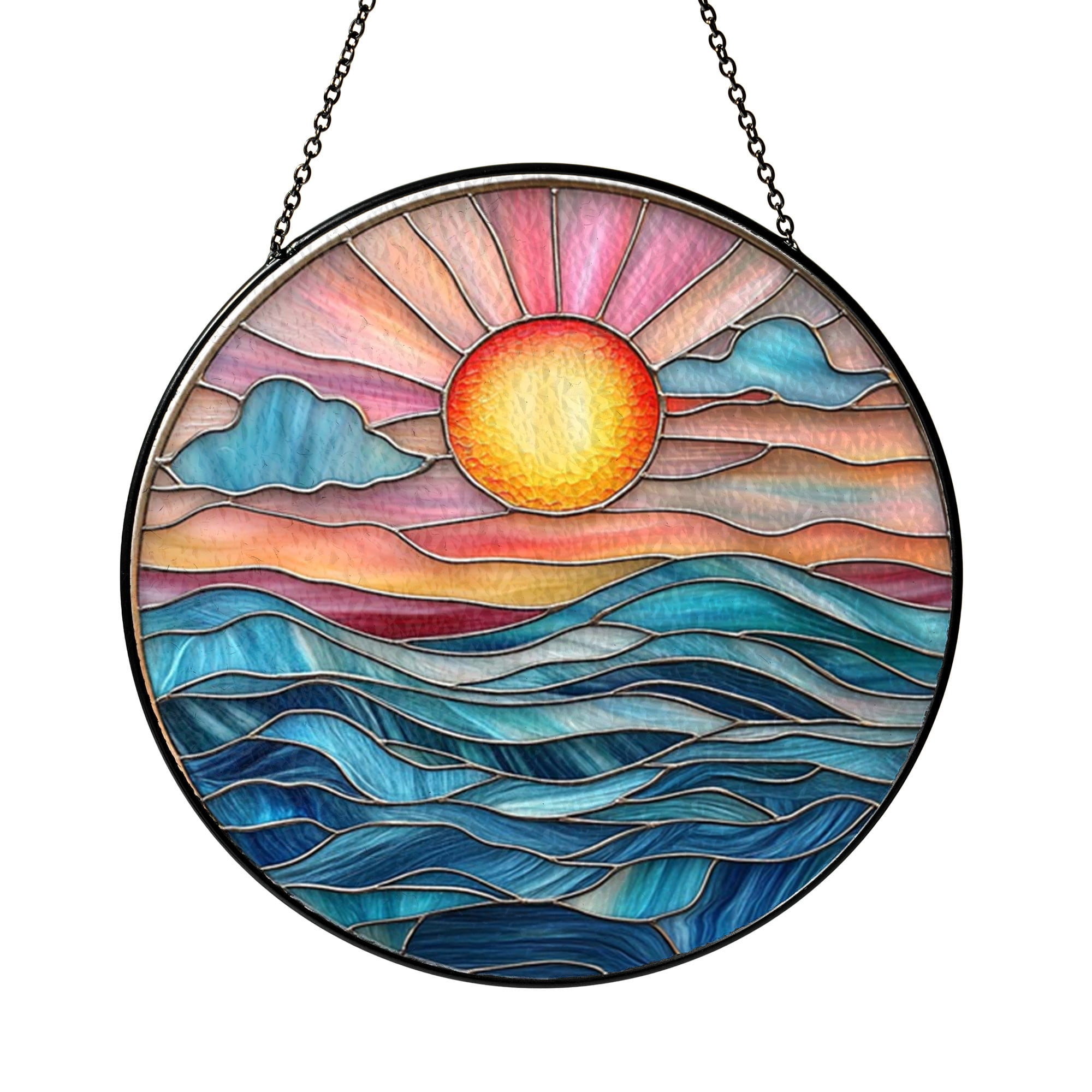 Colorful Sunrise Beach Acrylic Stained Glass Suncatcher – Coastal ...