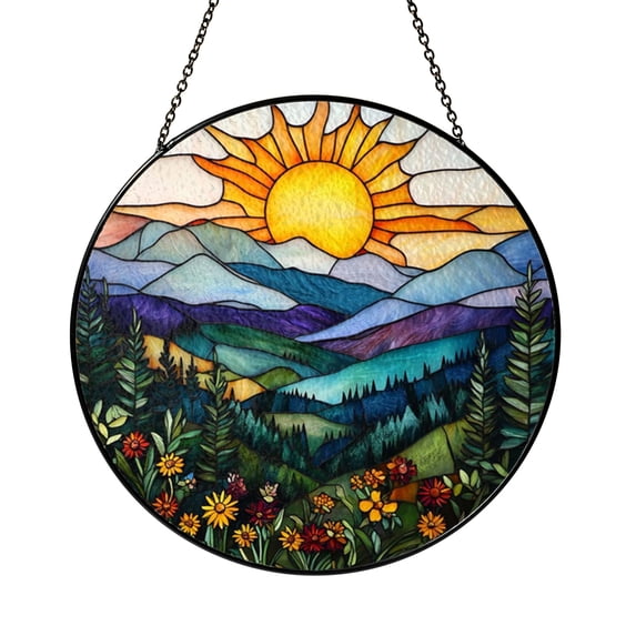 Colorful Sunrise Mountain Stained Glass Suncatcher – Window Hanging for ...