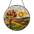 Colorful Sunrise Nature Landscape Stained Glass Window Hanging, Warm ...