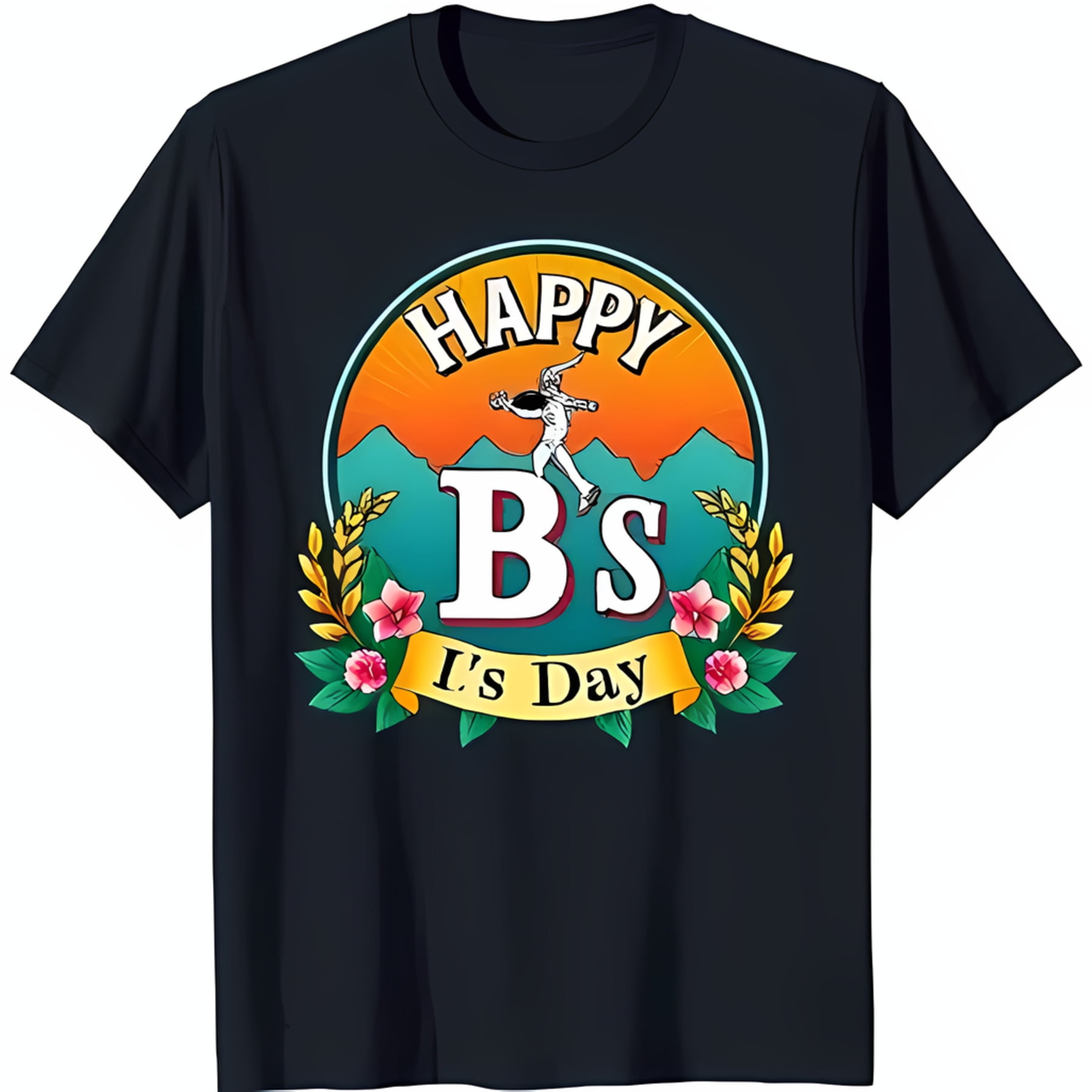 Colorful Sunset Mountain Backflip T-Shirt Happy B's Day Design on Black ...