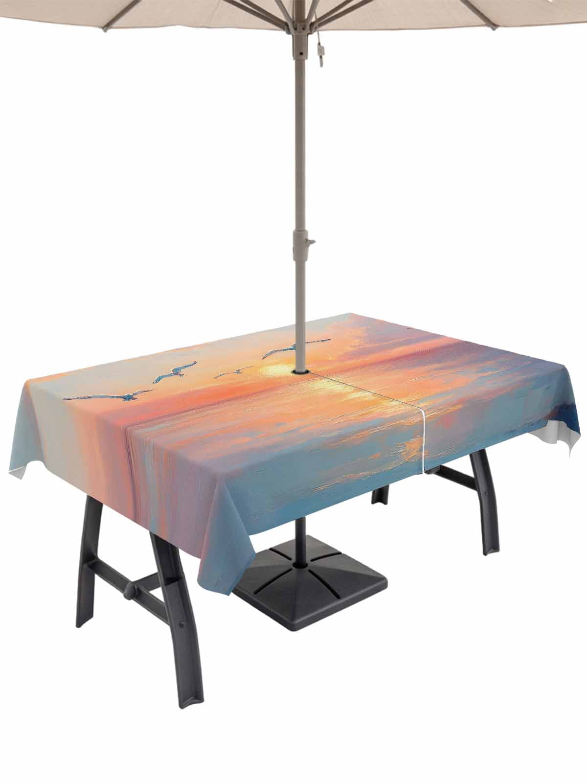 Colorful Sunset Rectangle Outdoor Tablecloth with Umbrella Hole Ocean ...