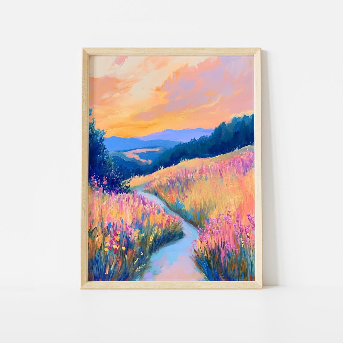 Colorful Sunset Wildflower Meadow Abstract Landscape Wall Art Vibrant ...