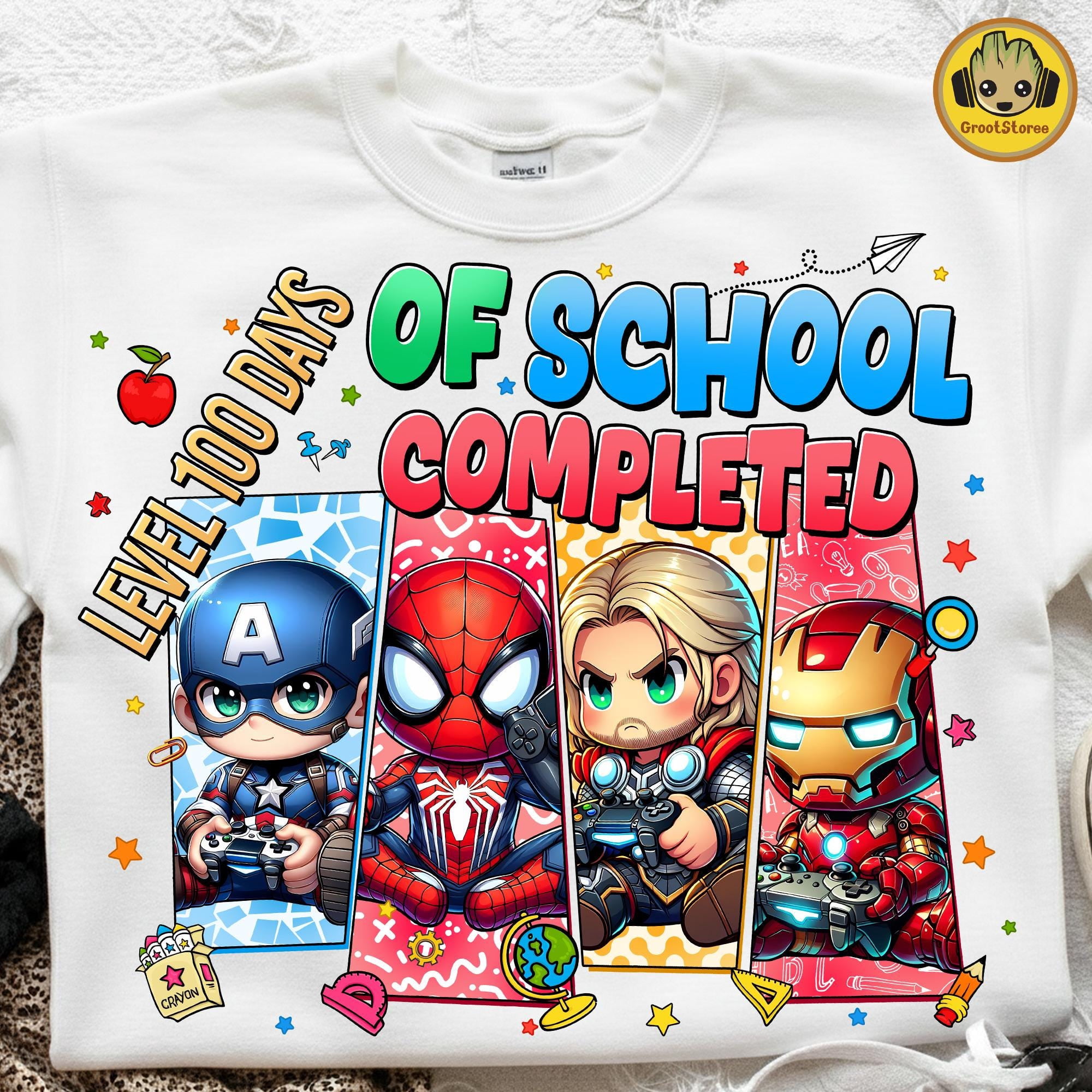 Colorful Superhero Cartoon T-Shirt for Celebrating 100 Days of School ...