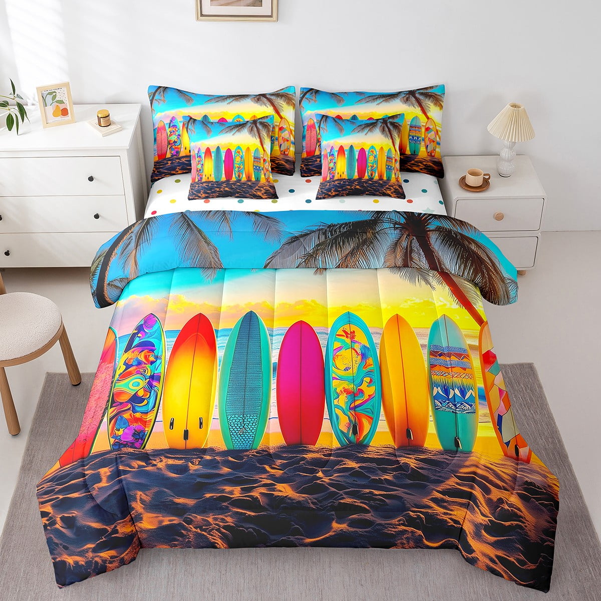Colorful Surfboard 7Pcs Comforter Set Full,Ocean Beach Sport Fitted ...
