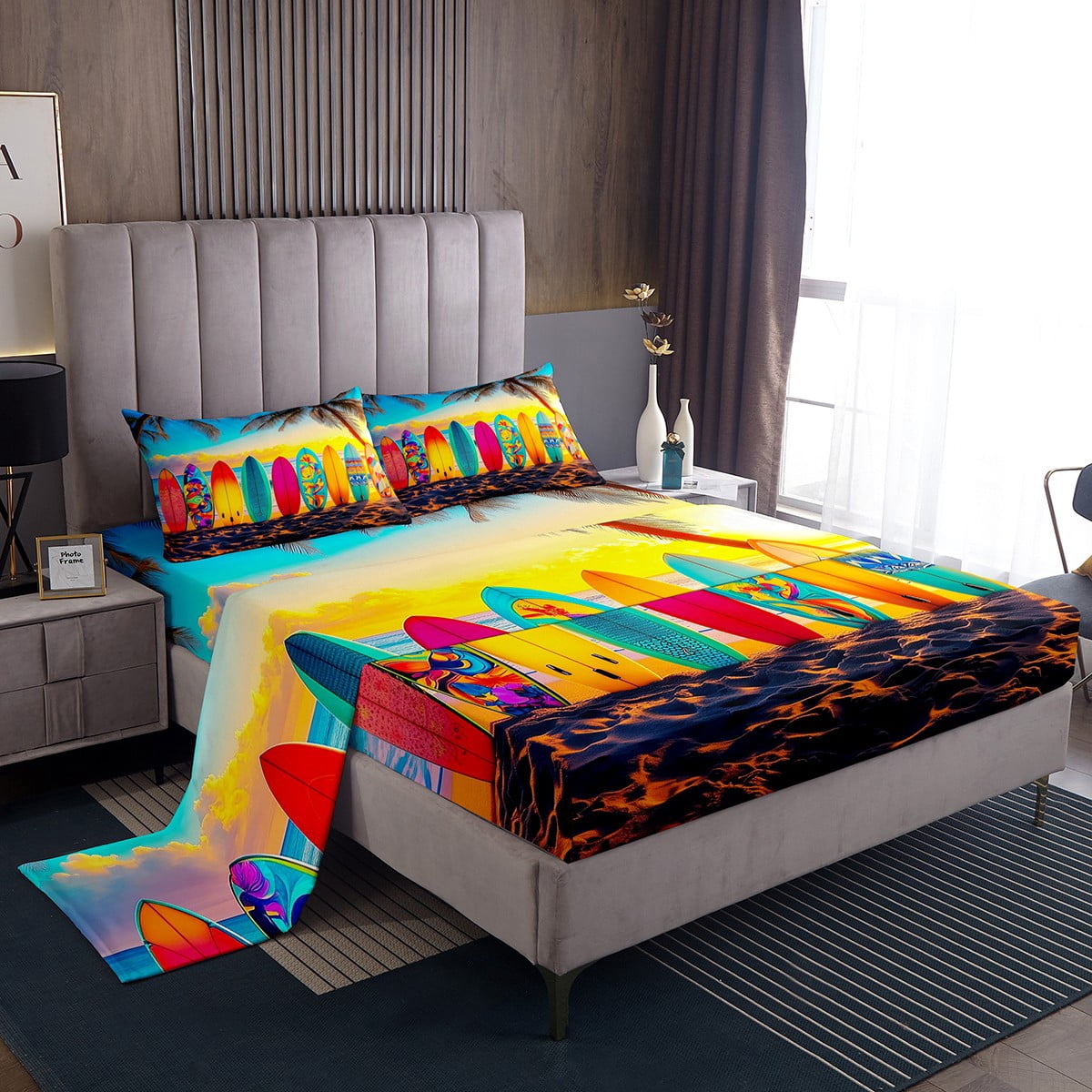 Colorful Surfboard Bed Sheets Full Size,Ocean Beach Sport Fitted Sheet ...