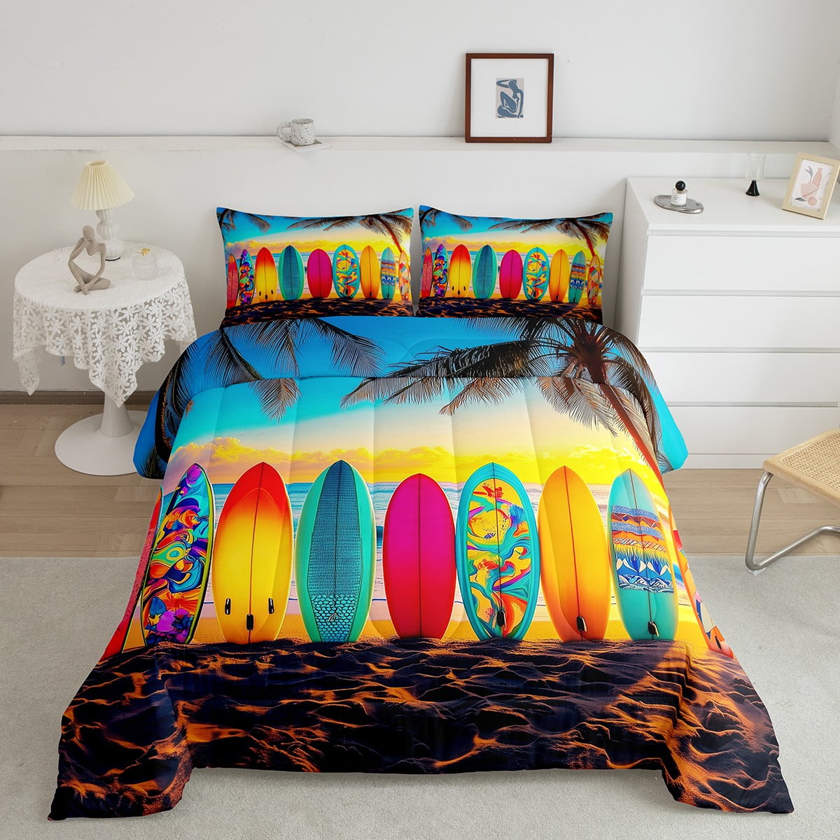 Colorful Surfboard Comforter Set,Ocean Beach Sport Quilt Set Tropical ...