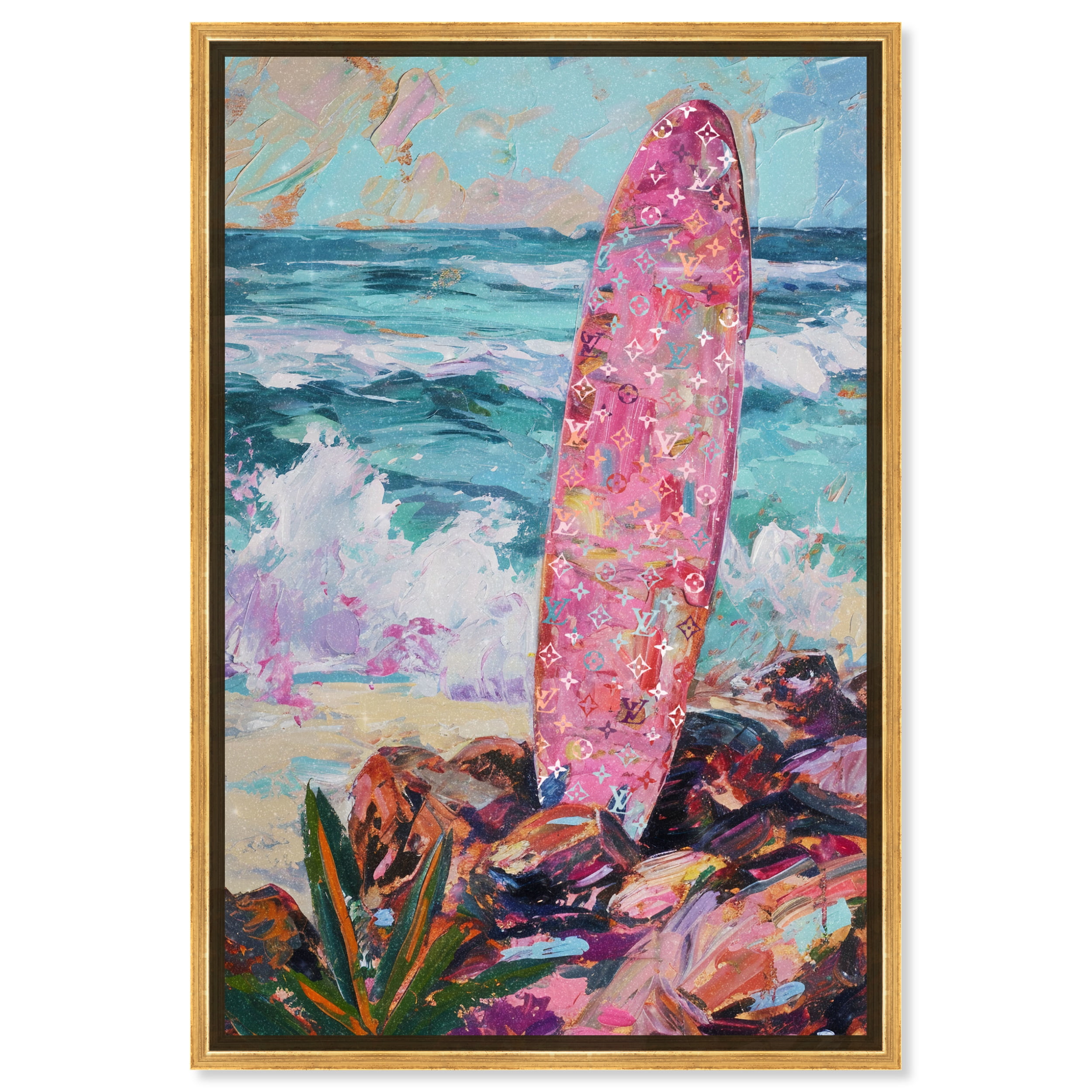 Colorful Surfboard In The Sand Coastal Bright Beach House Canvas Wall ...