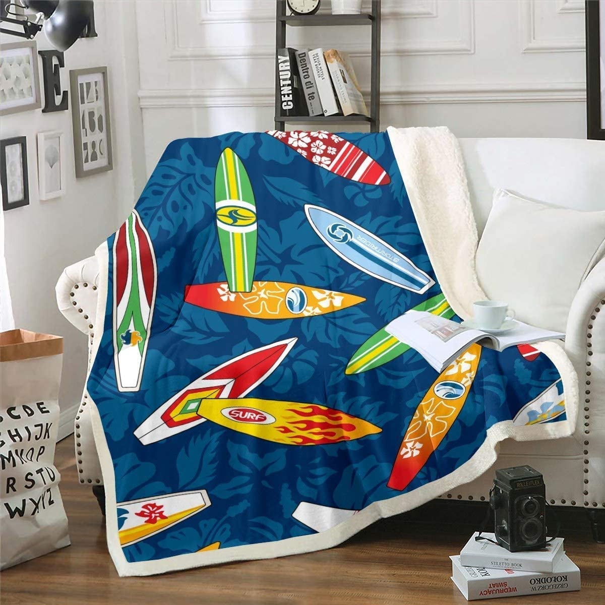 Colorful Surfboard Printed Warm Plush Blanket Summer Surfing Sports ...