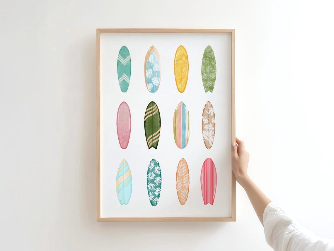 Colorful Surfboard Wall Art Boho Coastal Decor Print, Unframed Canvas ...
