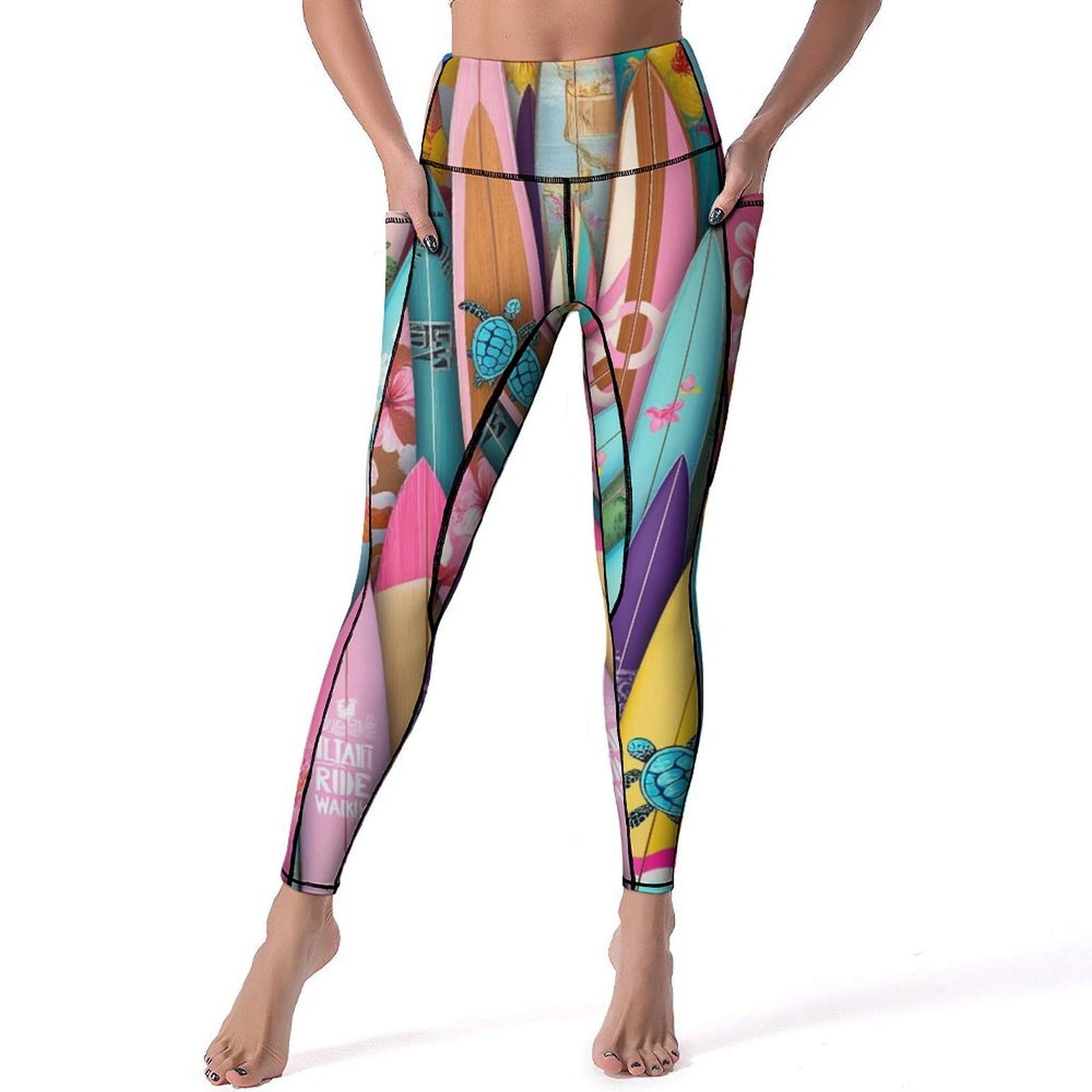 Colorful Surfboards Floral Summer Leggings Gym Wear Gym Sportswear ...