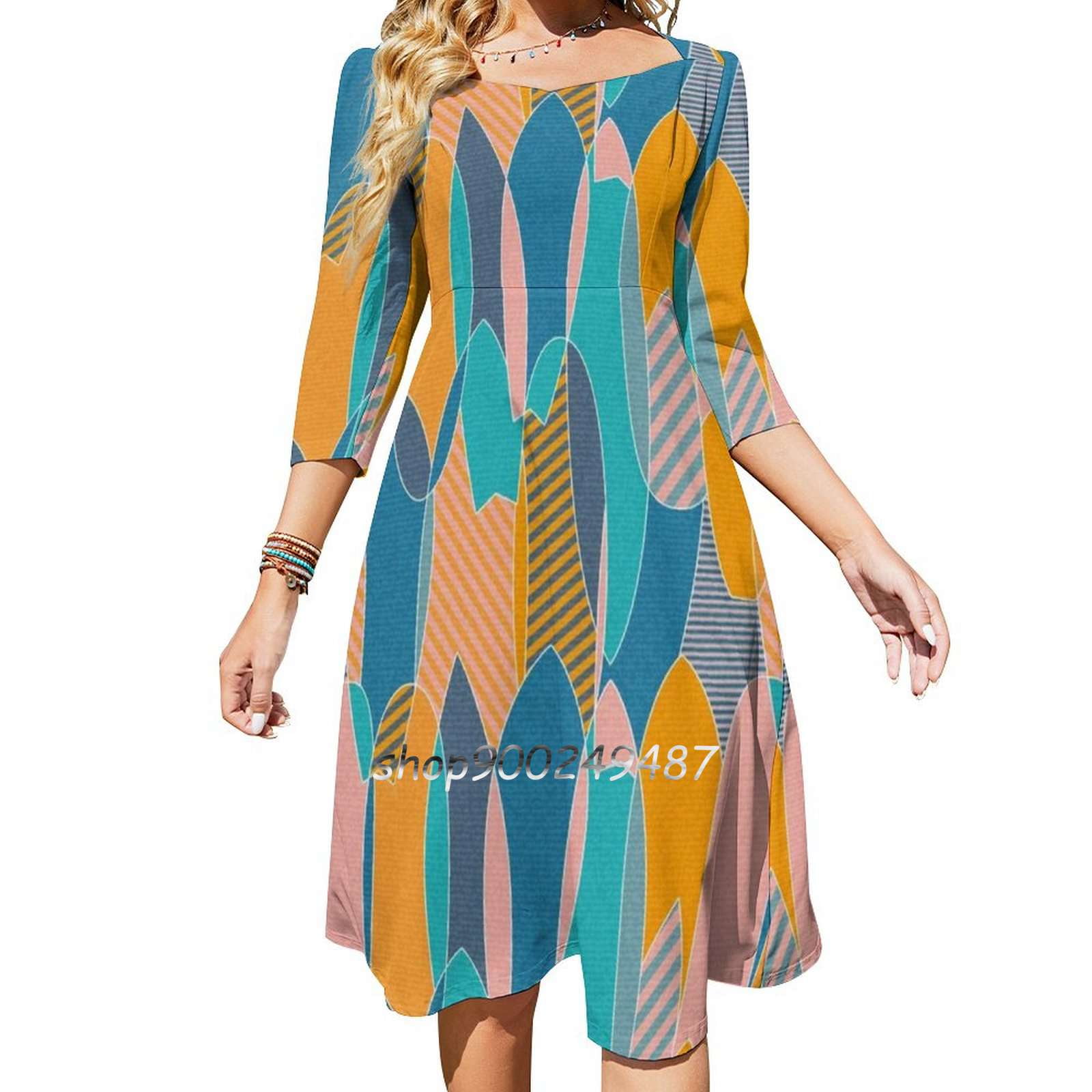 Colorful Surfboards-Pastel Square Neck Dress Sweet Summer Dress Women ...