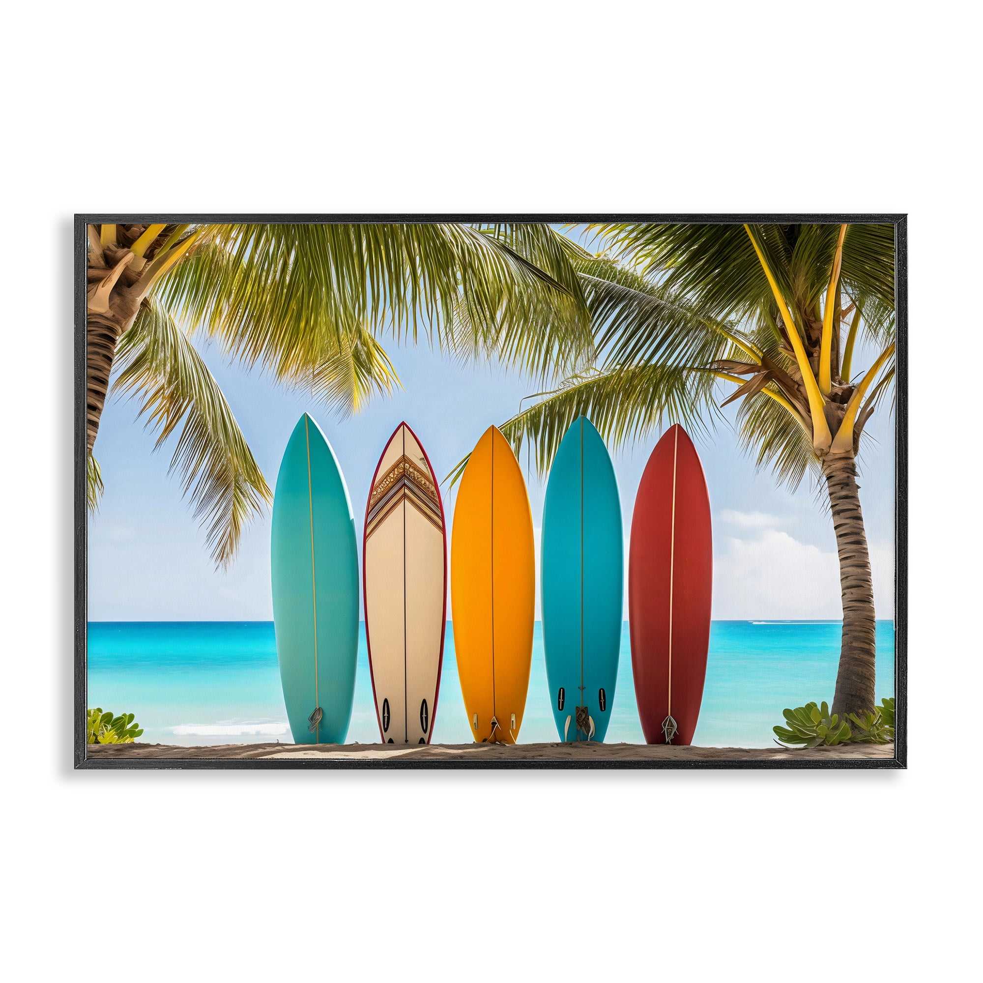 Stupell Industries Colorful Surfboards Shoreline Black Framed Giclee ...