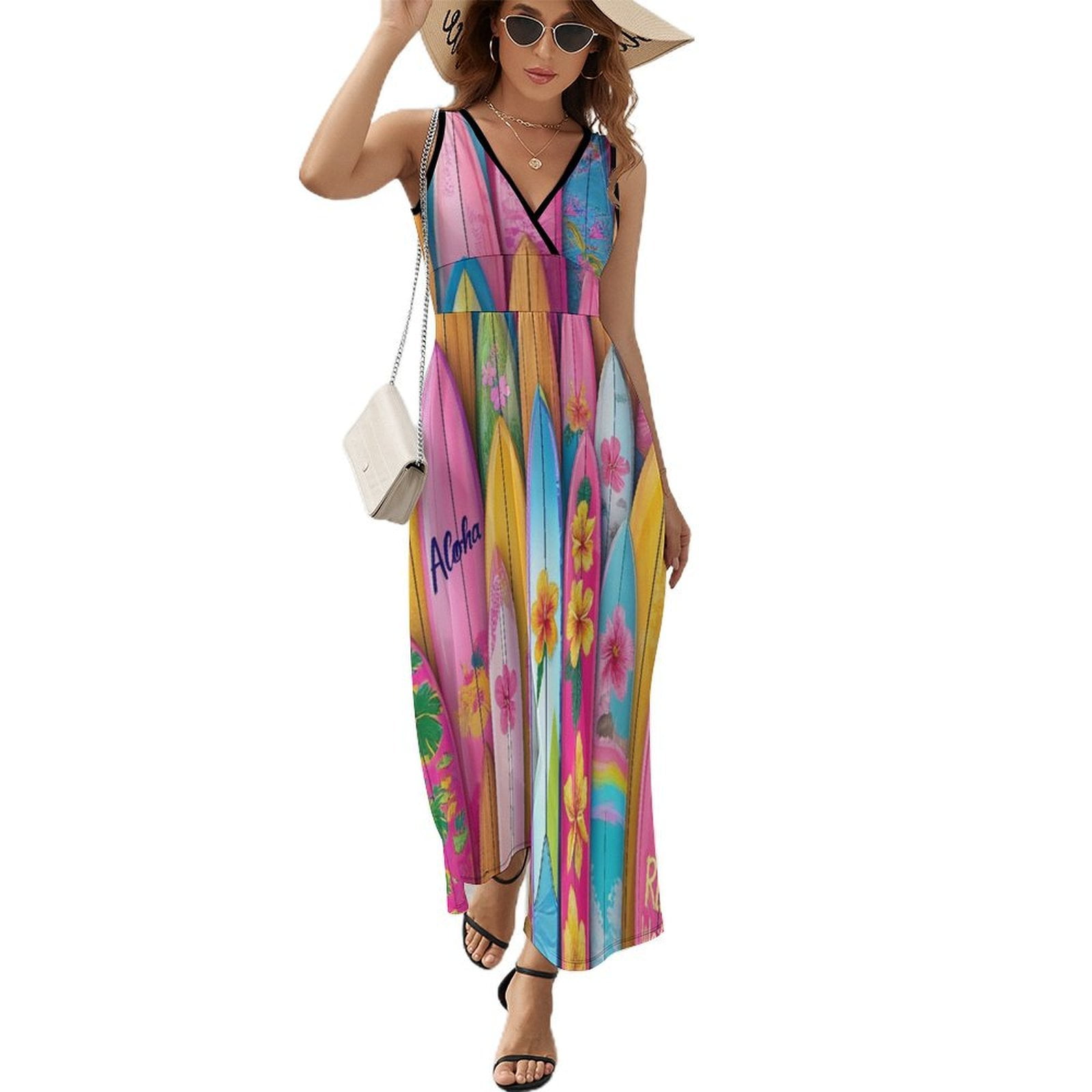 Colorful Surfboards Waikiki Ride Aloha Dress Fashion Boho Beach Long ...