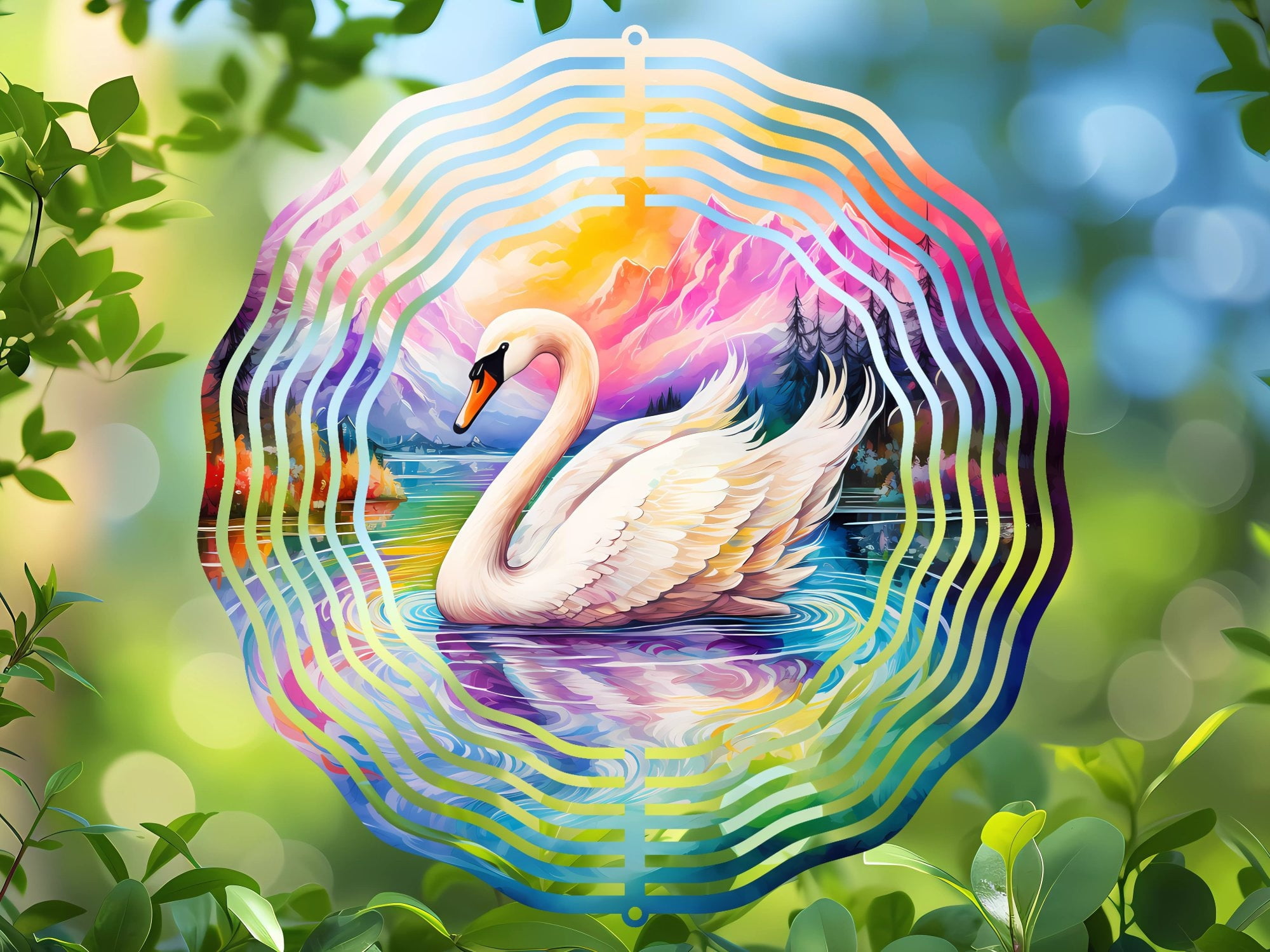 Colorful Swan Lake 3D Wind Spinner, Kinetic Stainless Steel Hanging ...