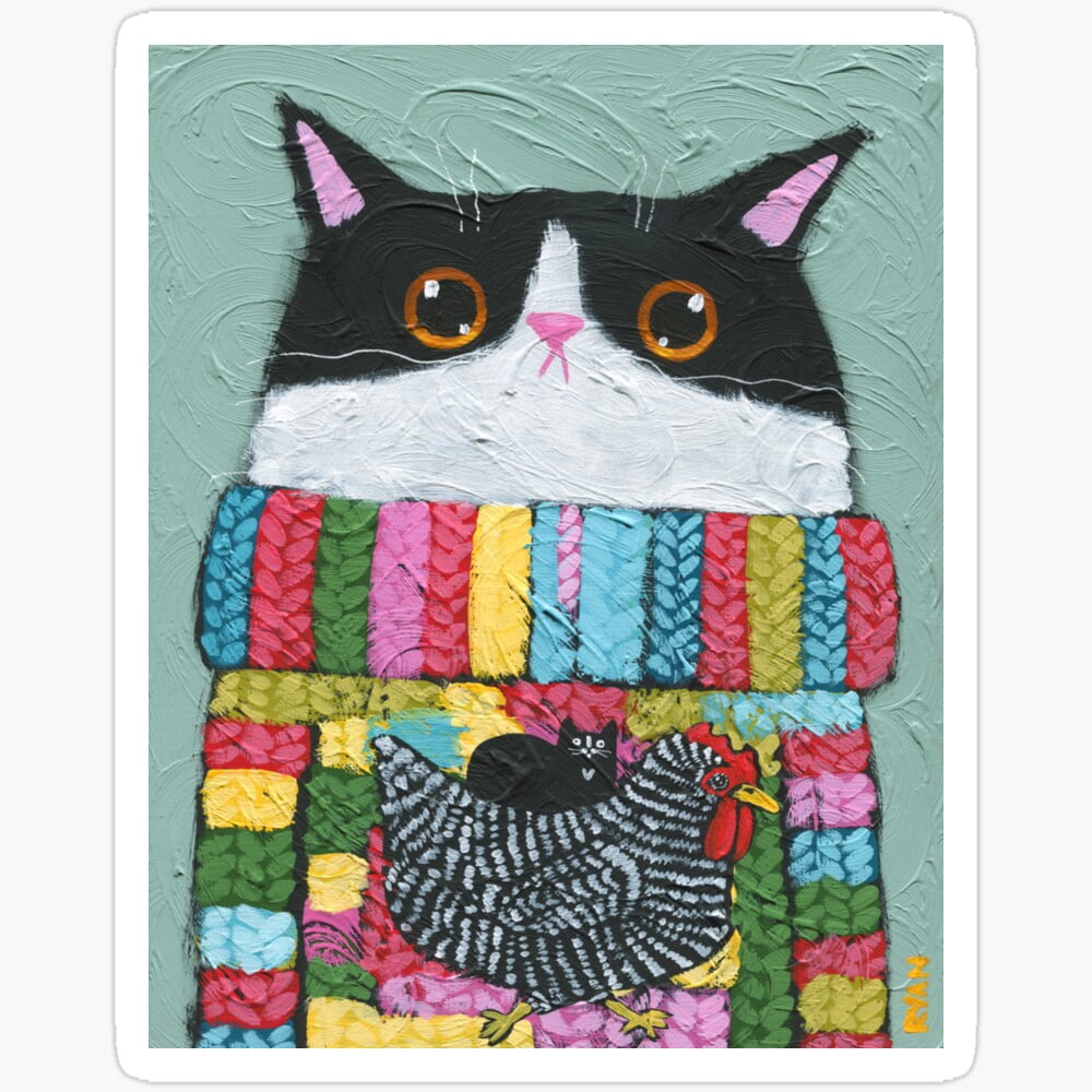 Colorful Sweater Tuxedo Cat Chicken Ride Sticker Phone Decal Water ...