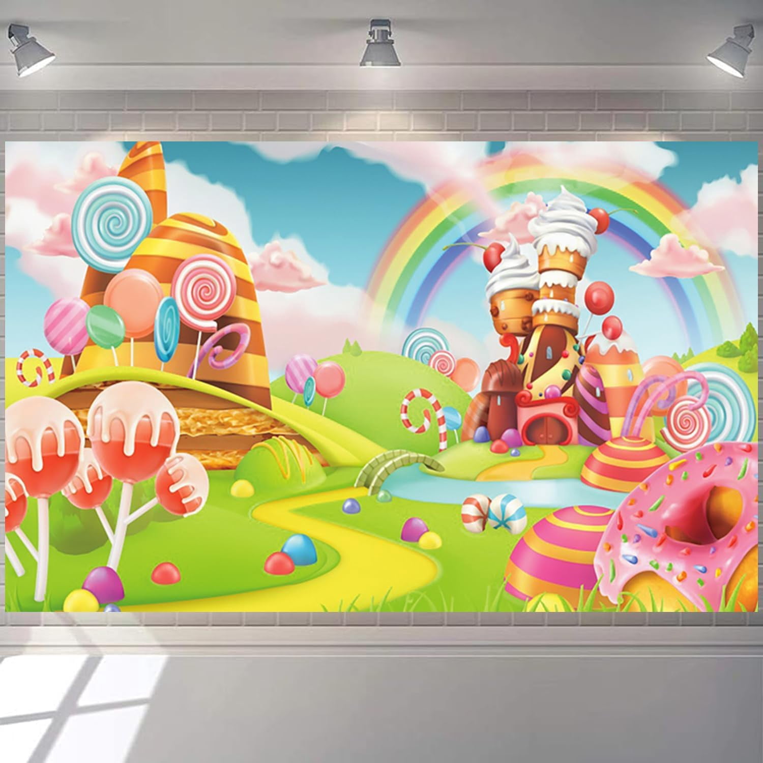 Colorful Sweet Candyland Beautiful Backdrop Lollipop Cartoon Rainbow ...