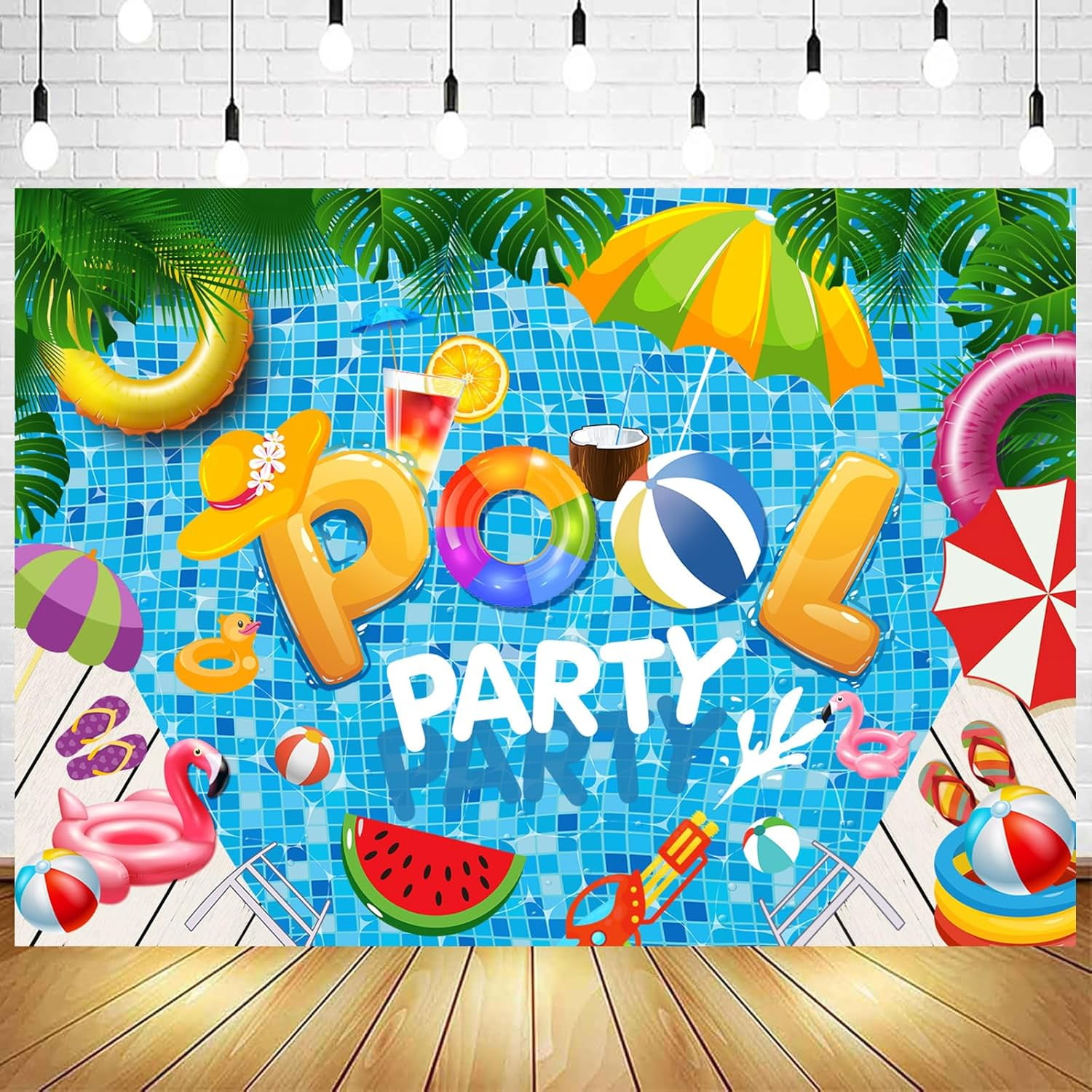 Colorful Swimming Pool Party Backdrop Hello Summer Vacation Beach Swim ...