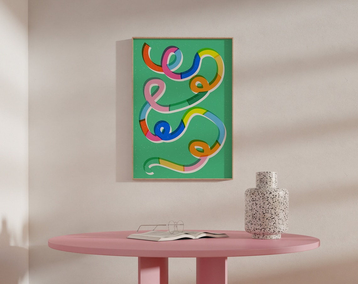 Colorful Swirl Geometric Wall Art, Colorful Swirl Squiggle Art ...