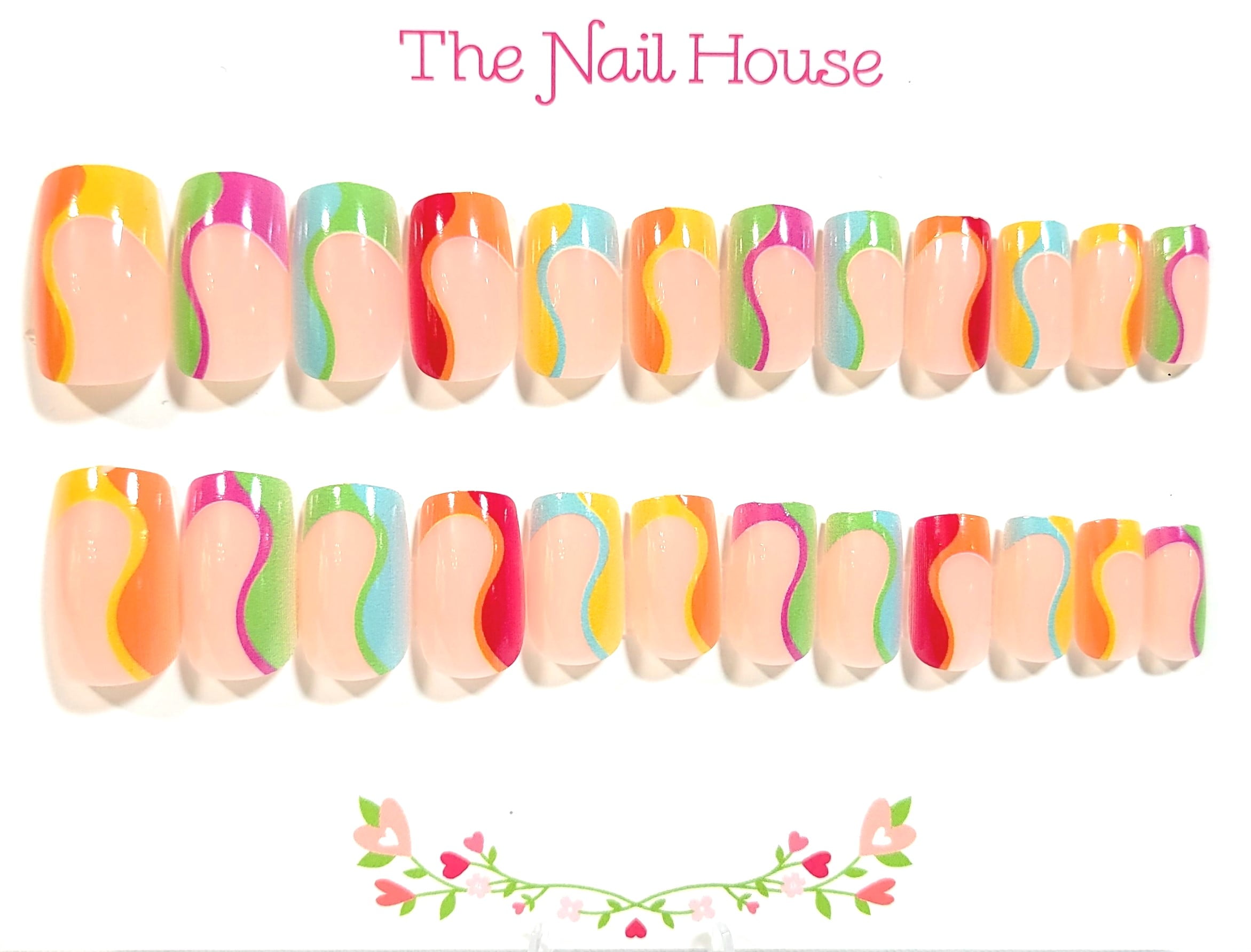 Colorful Swirl Glossy Square Press-On Nails - 24 Pieces - Artificial ...