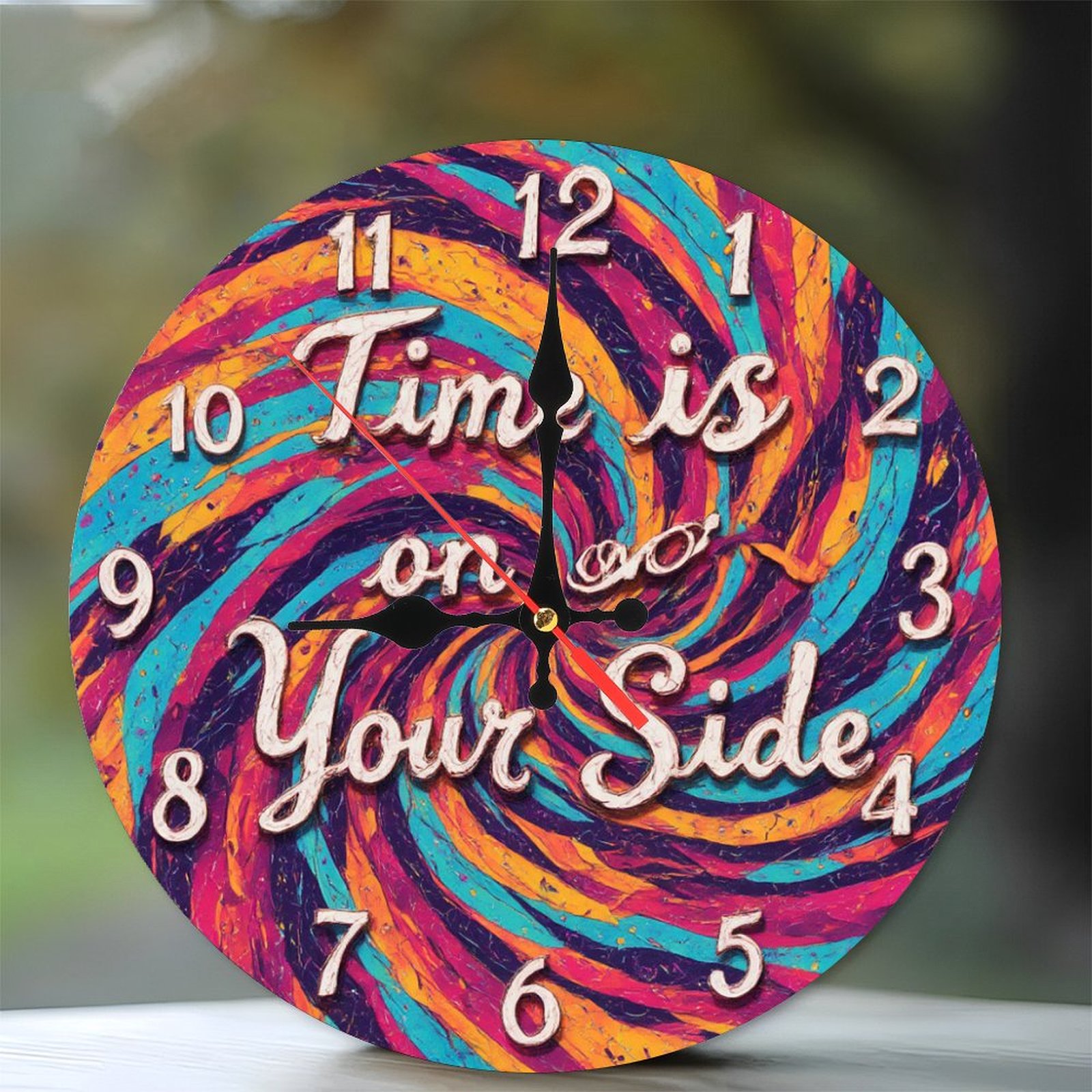 Colorful Swirl Time Wall Clock Home Decor 10-Inch Silent Wooden Wall ...