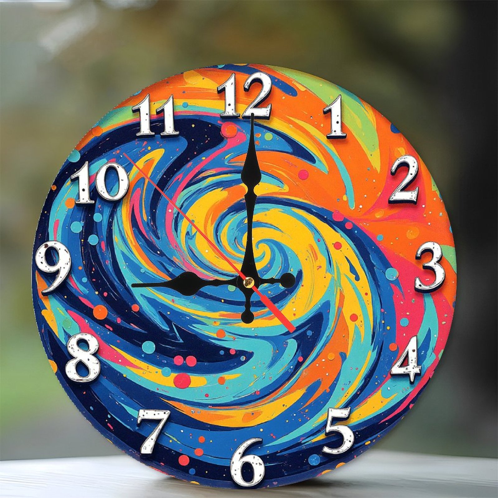 Colorful Swirls Decorative Wall Clock Art 10-Inch Silent Wooden Wall ...